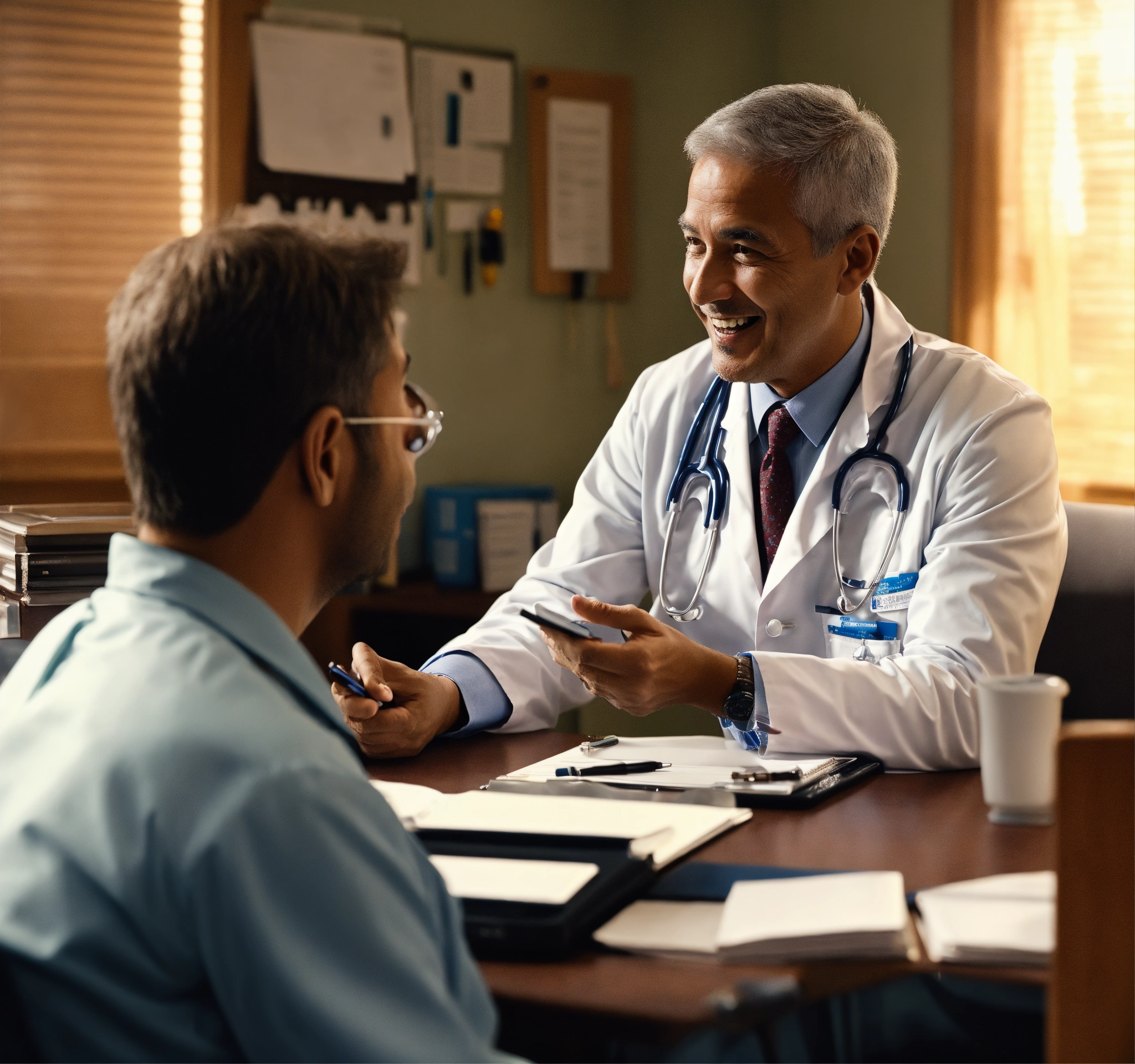 Lexica - A doctor talks with a patient in his consultation office ...
