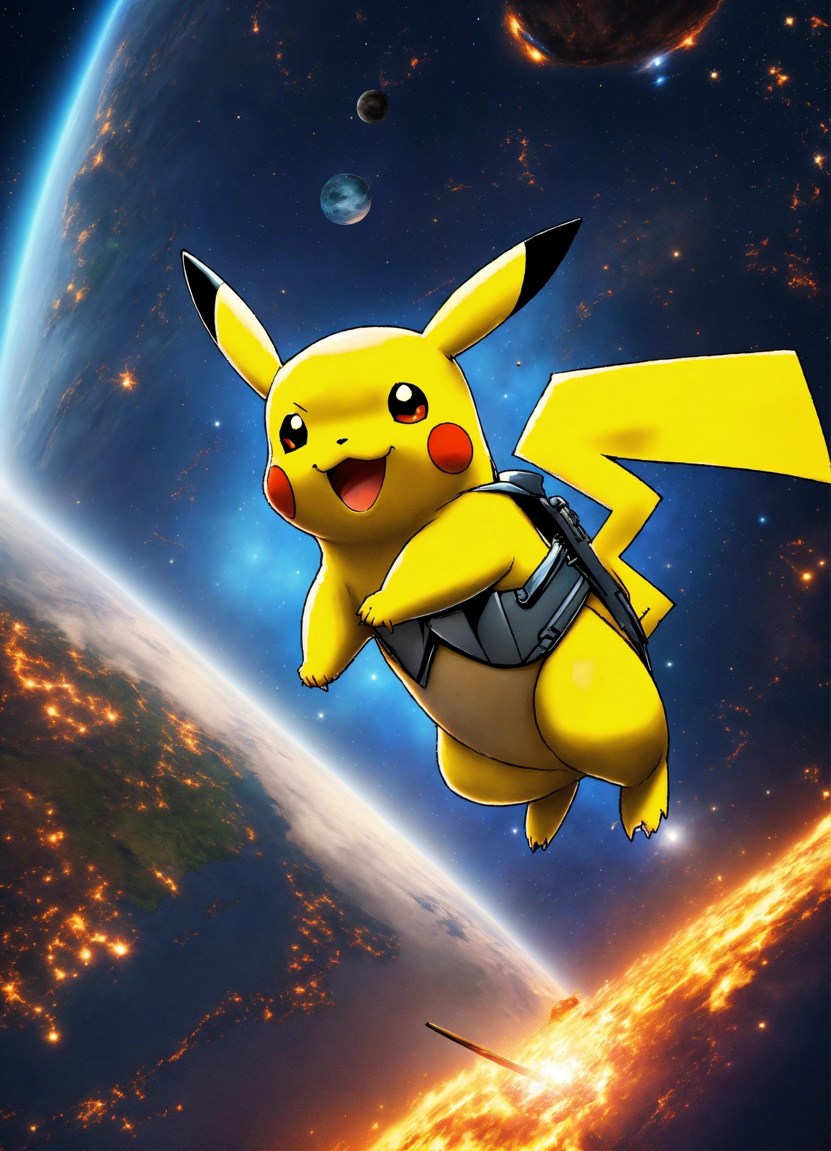 Lexica - PIKACHU LIKE A realistic Charmander flying Batman in space.