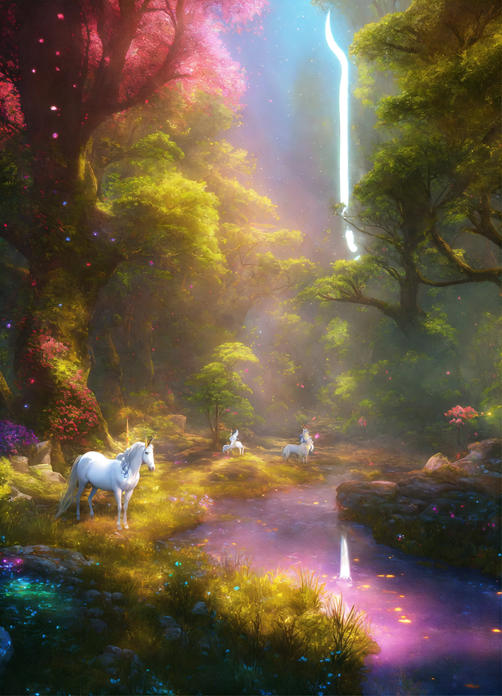 Lexica - Mystery unfolds in an enchanted forest with unicorns in the virtual landscape.