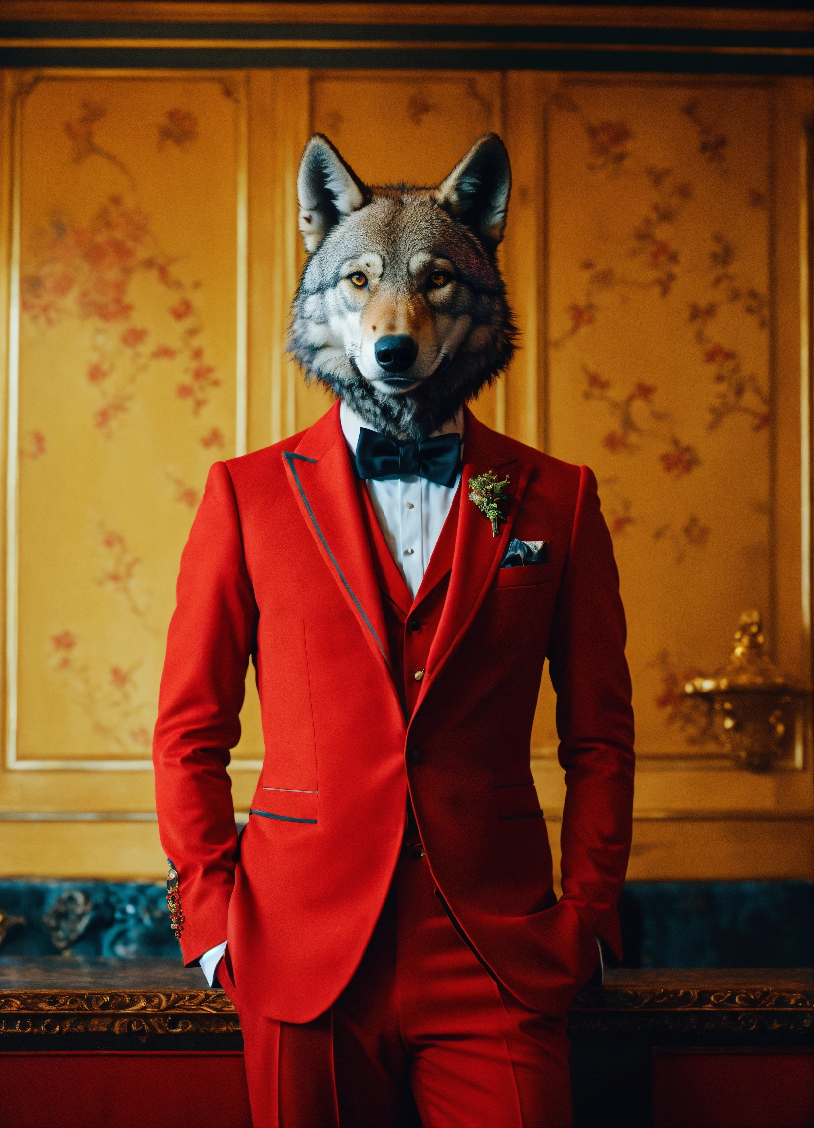 Lexica - Award - Winning Cinematic Still of wolf-Headed butler posing ...