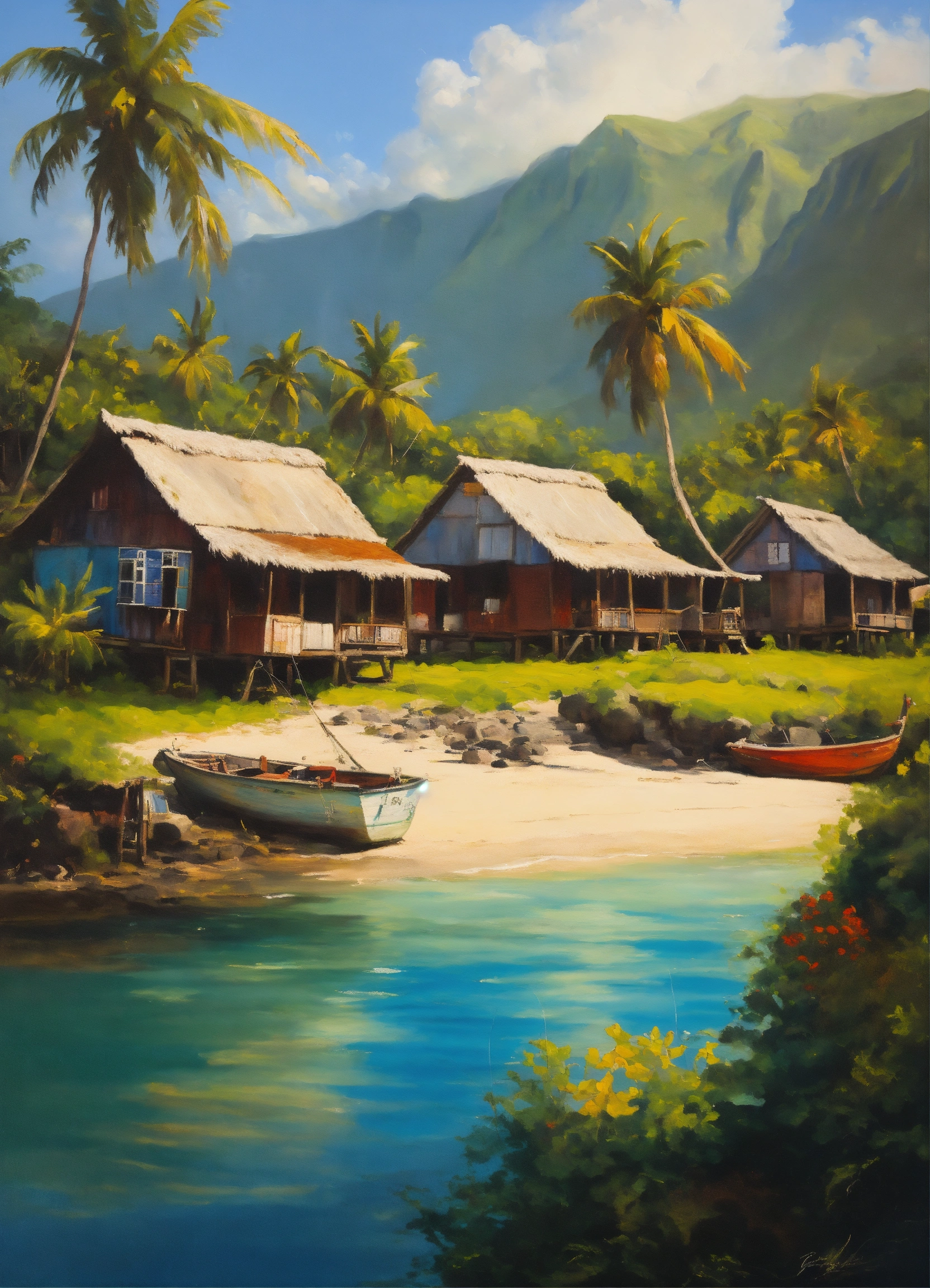 Lexica - An artistic painting of a beautiful old fishing village in the ...