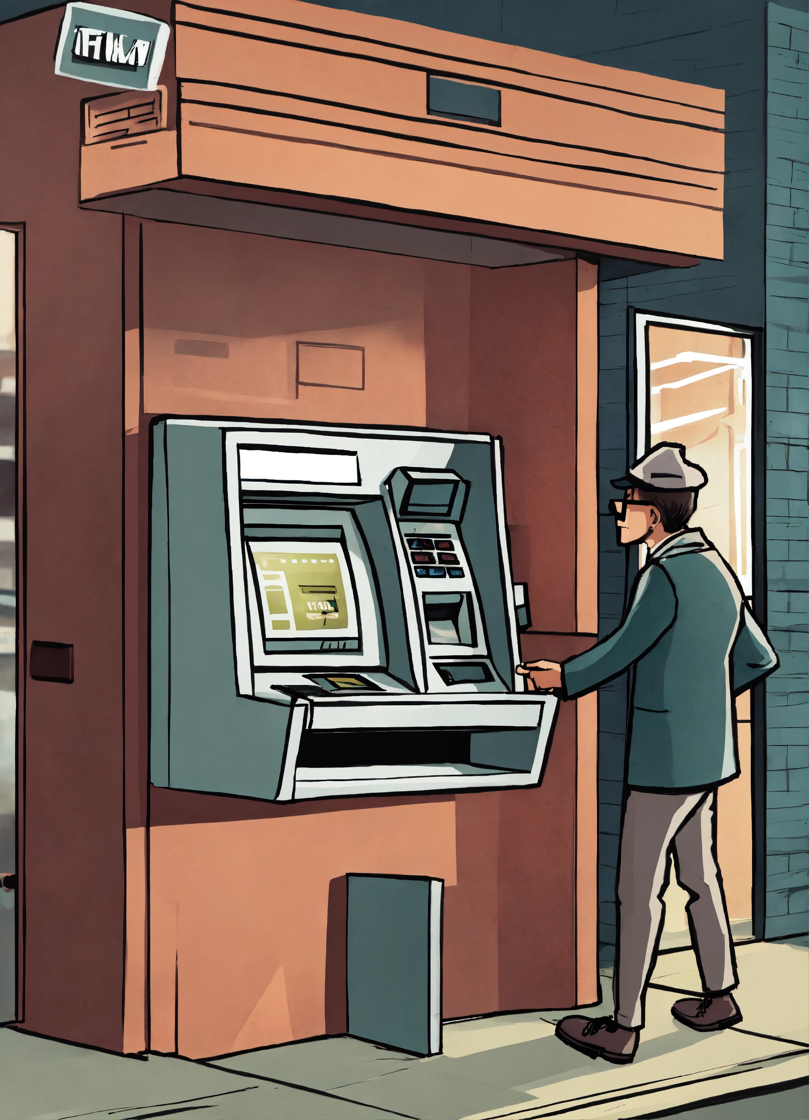 Lexica - Cartoon picture of an ATM robbing a man