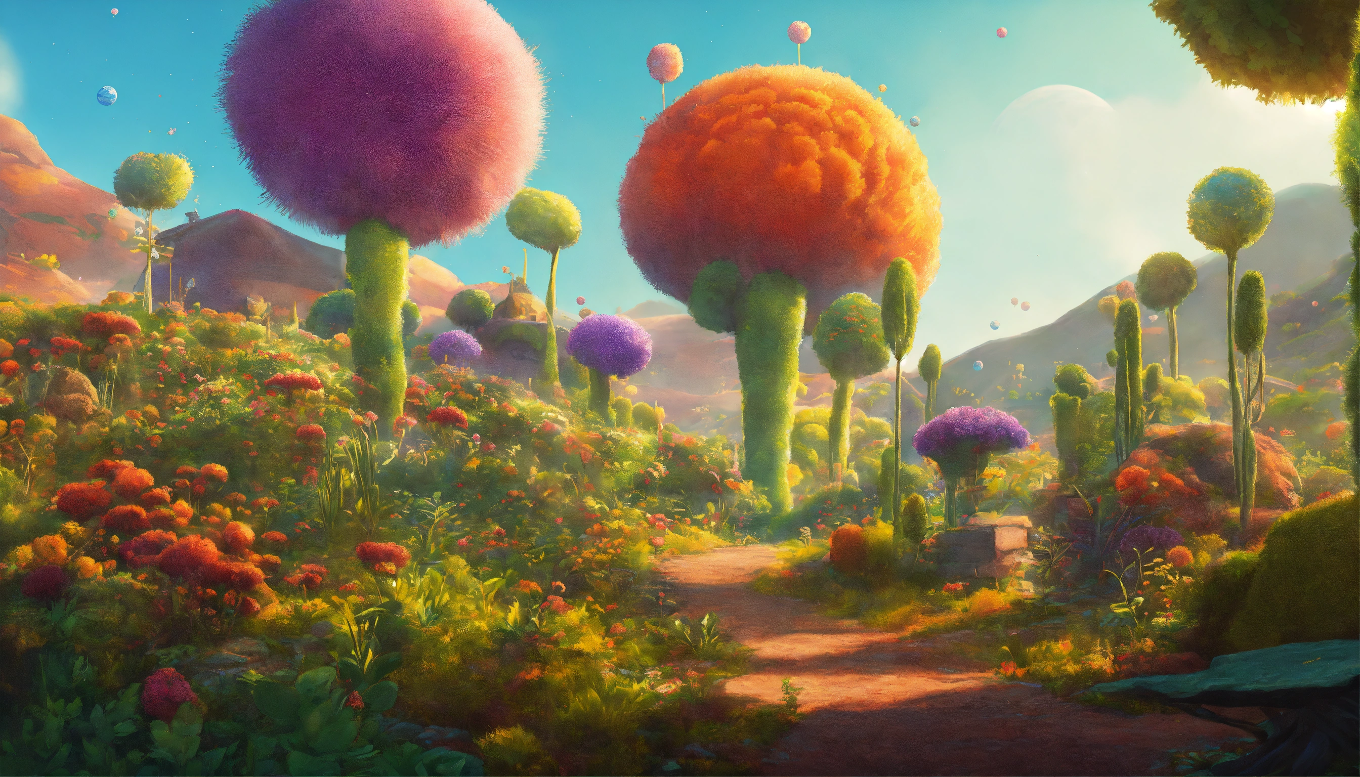 Lexica - A planet with furry plants, pixar art style