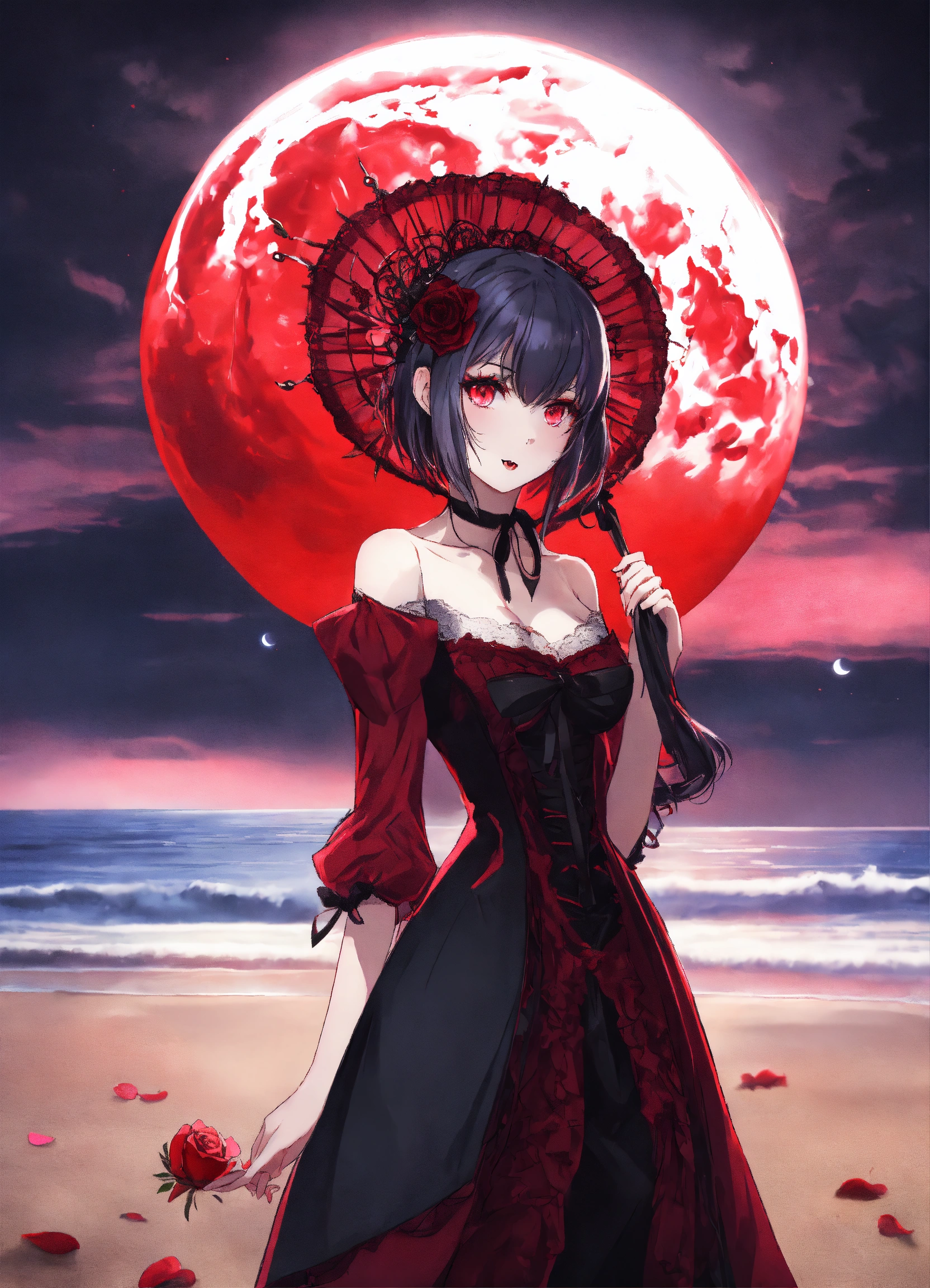 Lexica - Pale woman with bright red eyes, vampire, fangs, pretty, red ...