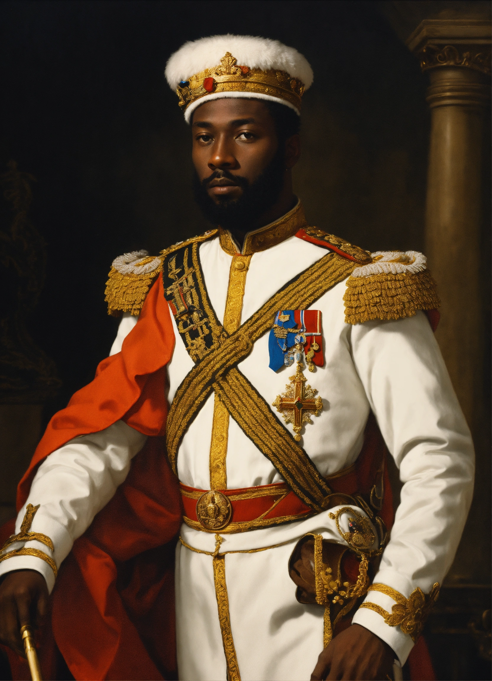 Lexica - A black king david wearing a white military uniform
