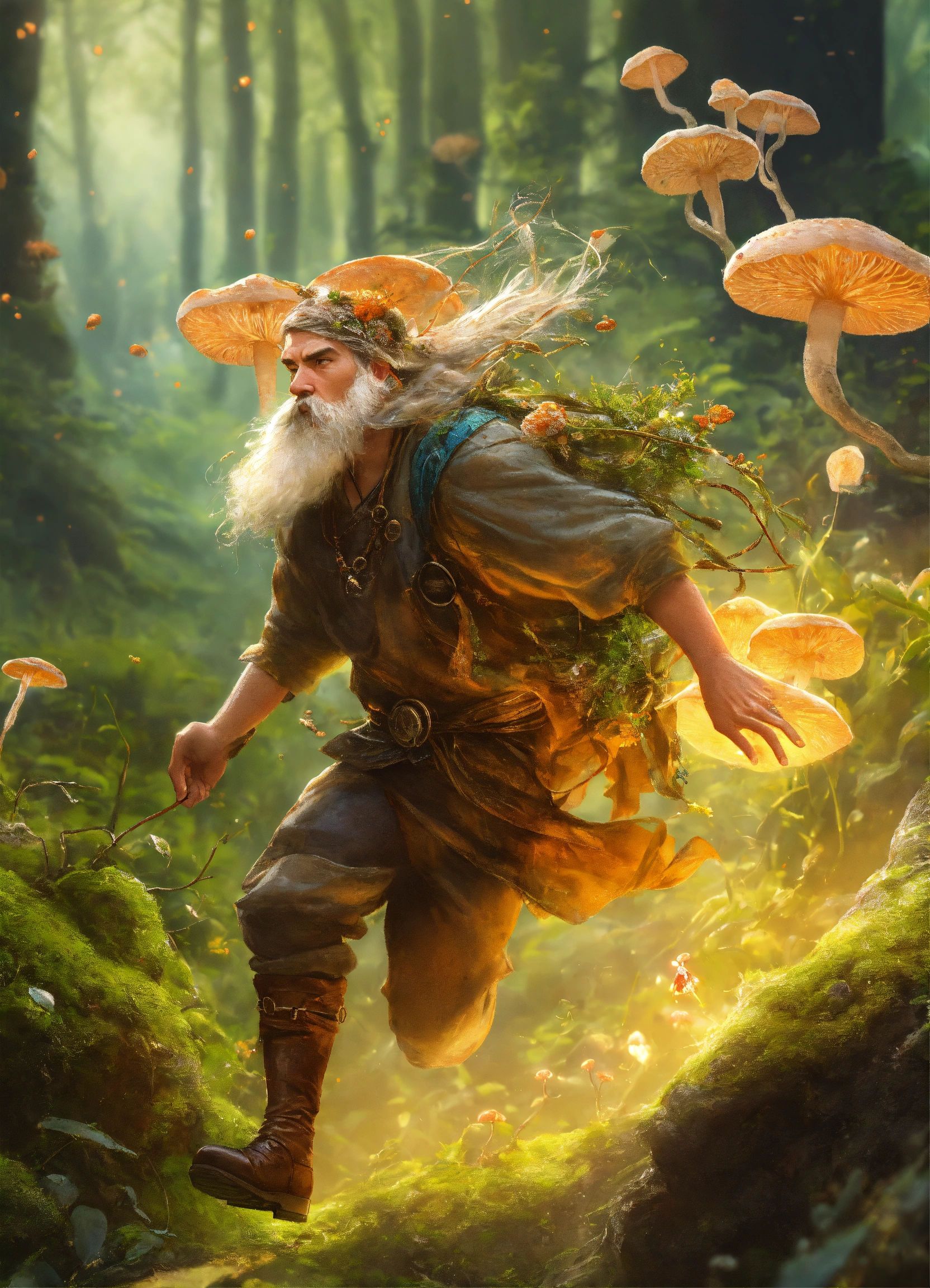 Lexica - Handsome willowy hermit druid running and jumping enveloped in ...