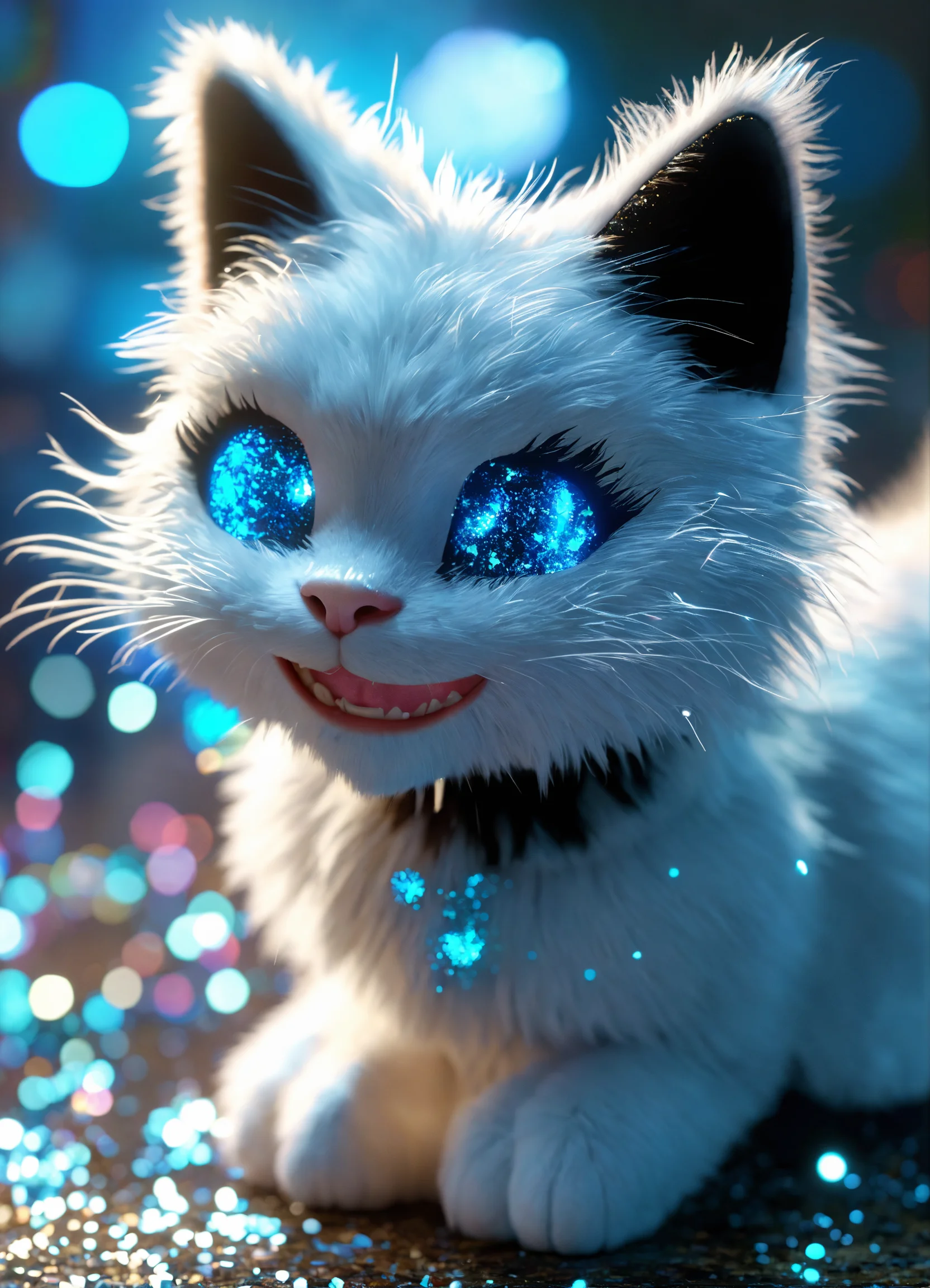 Lexica - , kind fluffy white cat with shiny black hair in glitter and ...