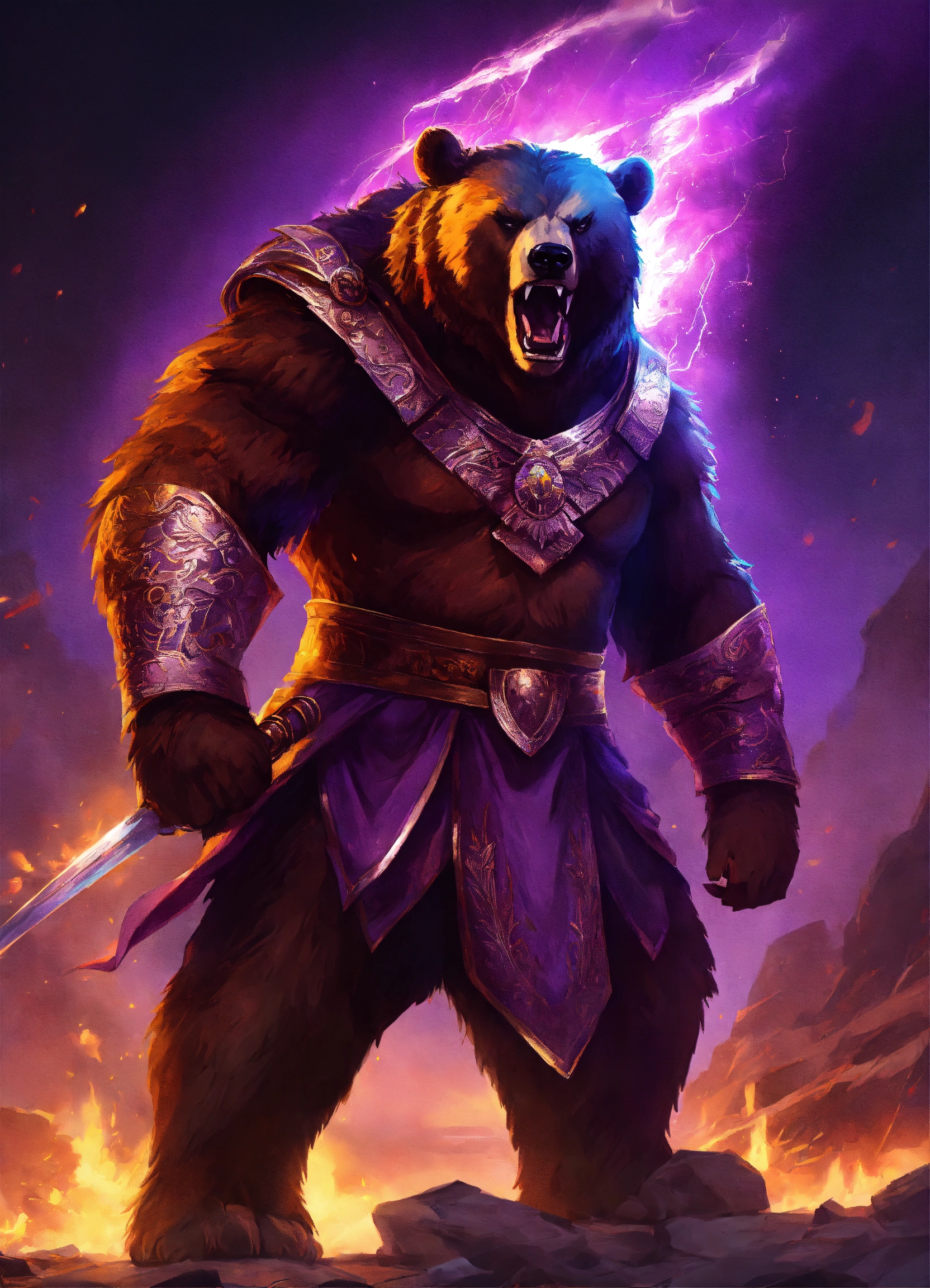Lexica - Angry ancient bear, empire, rage, roaring, purple kingdom war ...