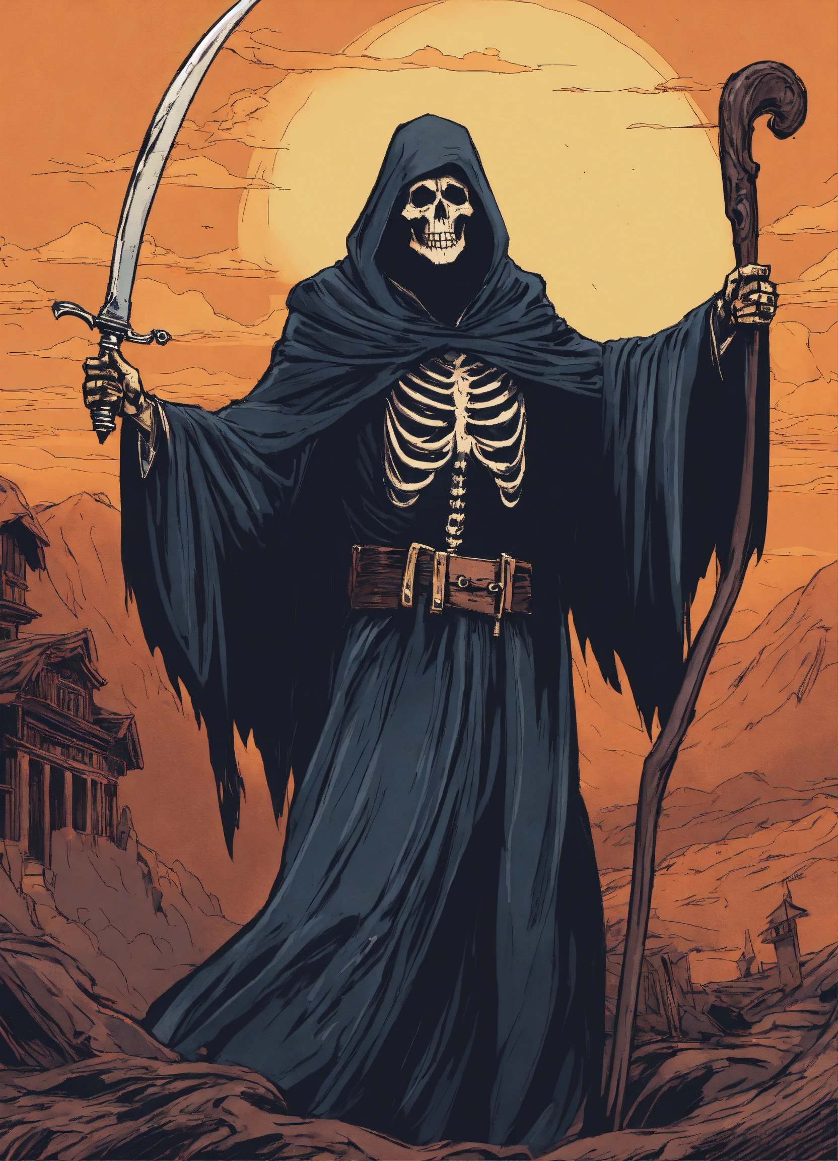 Lexica - A grim reaper with his arm outstretched and pointing to the right