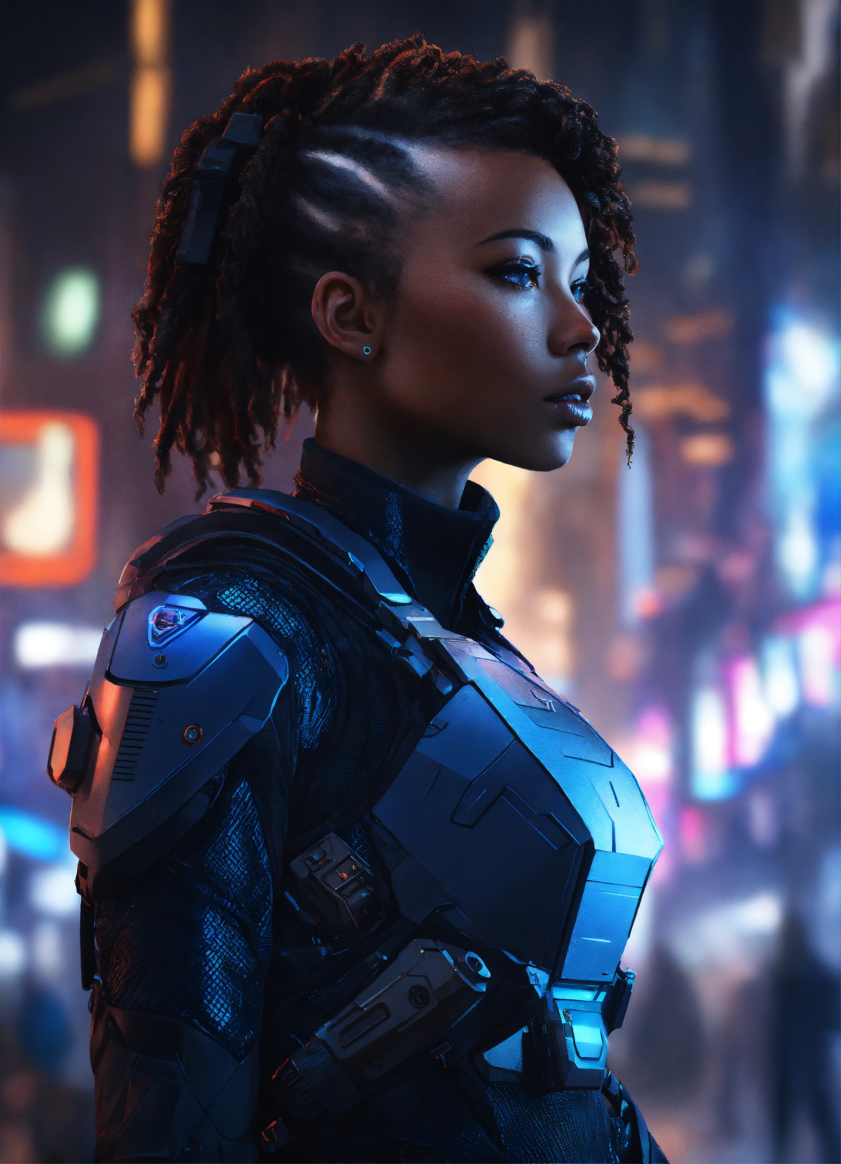 Lexica - A beautiful black woman wearing navy blue body armor ...