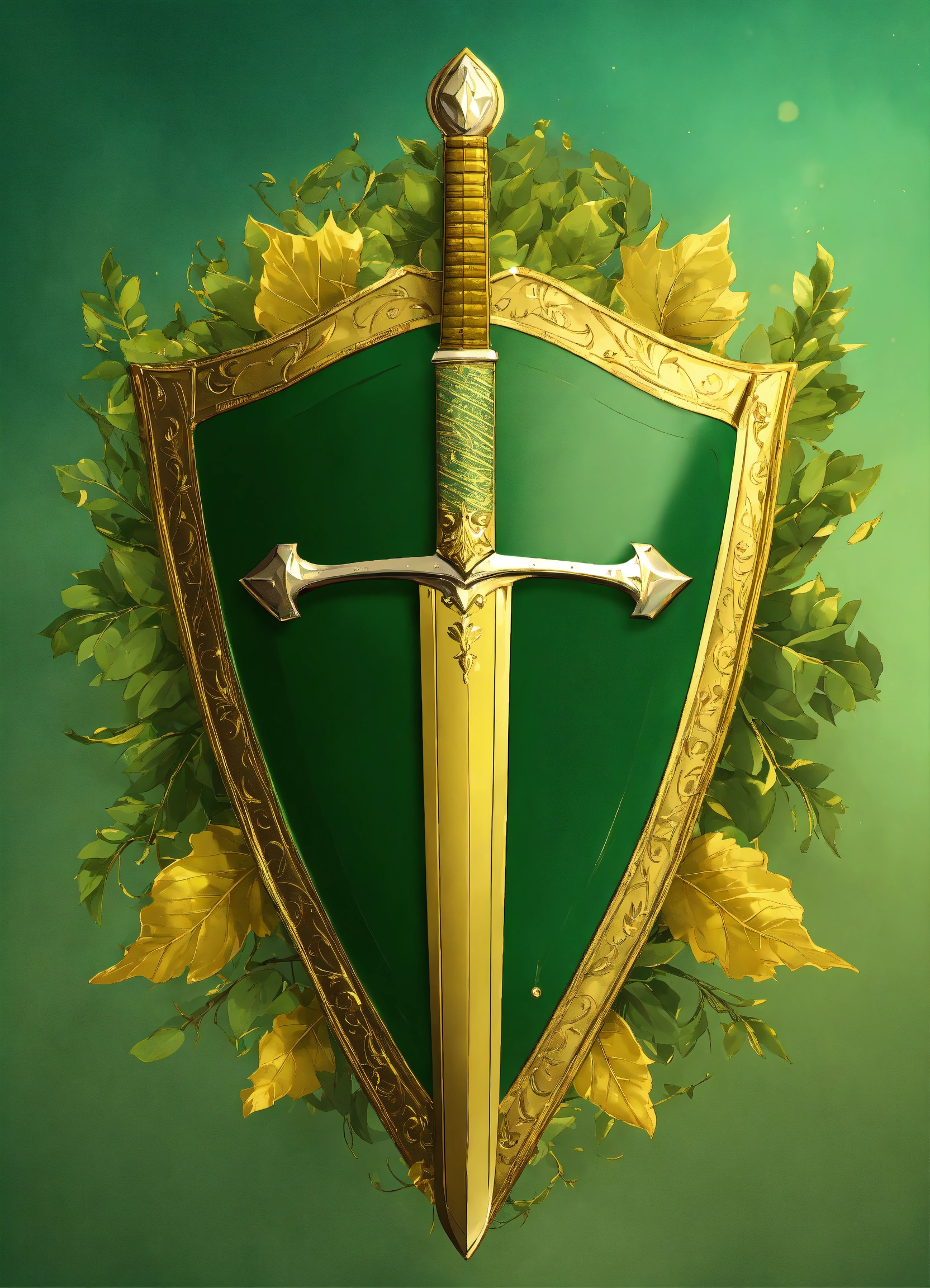 Lexica - A simple green shield with heraldry of gold leaves and a sword ...