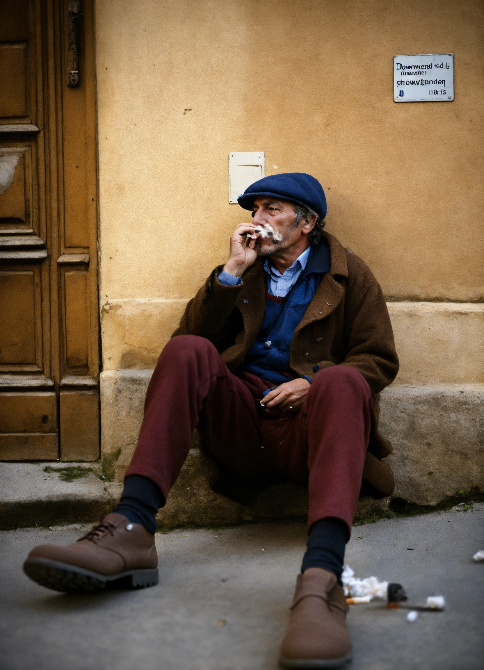 Lexica - French person smoking, hardened by life, downtrodden
