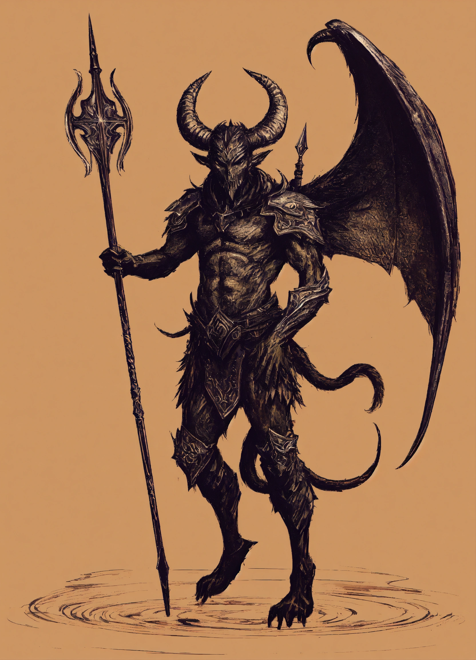 Lexica - A small flying demon with wings and a spear, digital art