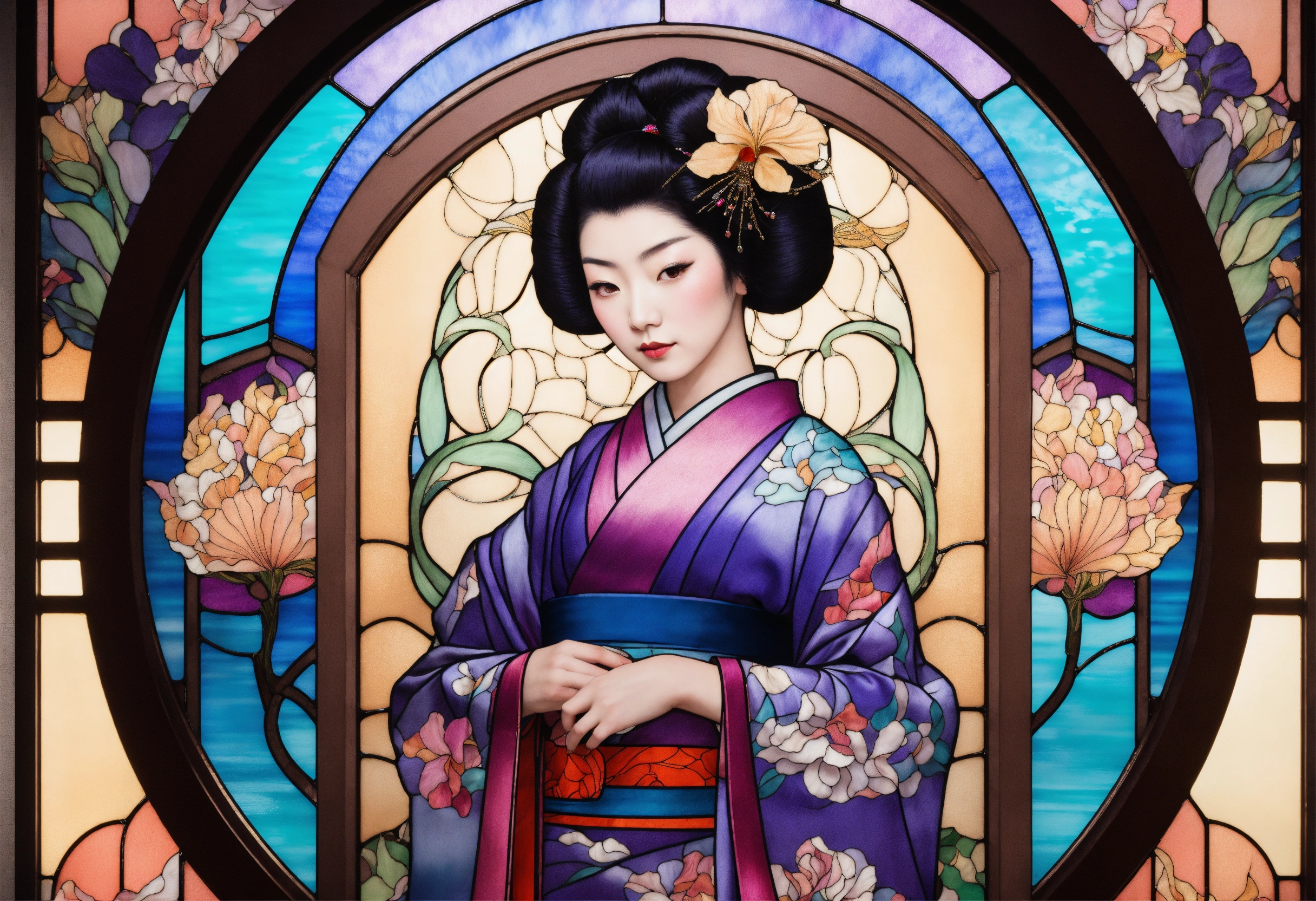 Lexica - Portrait of a geisha in Art Nouveau style, dressed in a kimono ...