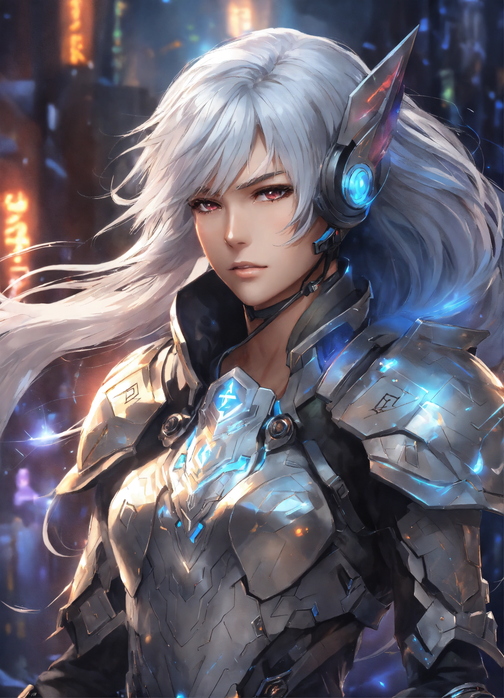Lexica - A dynamic anime character with shimmering silver hair, wearing ...