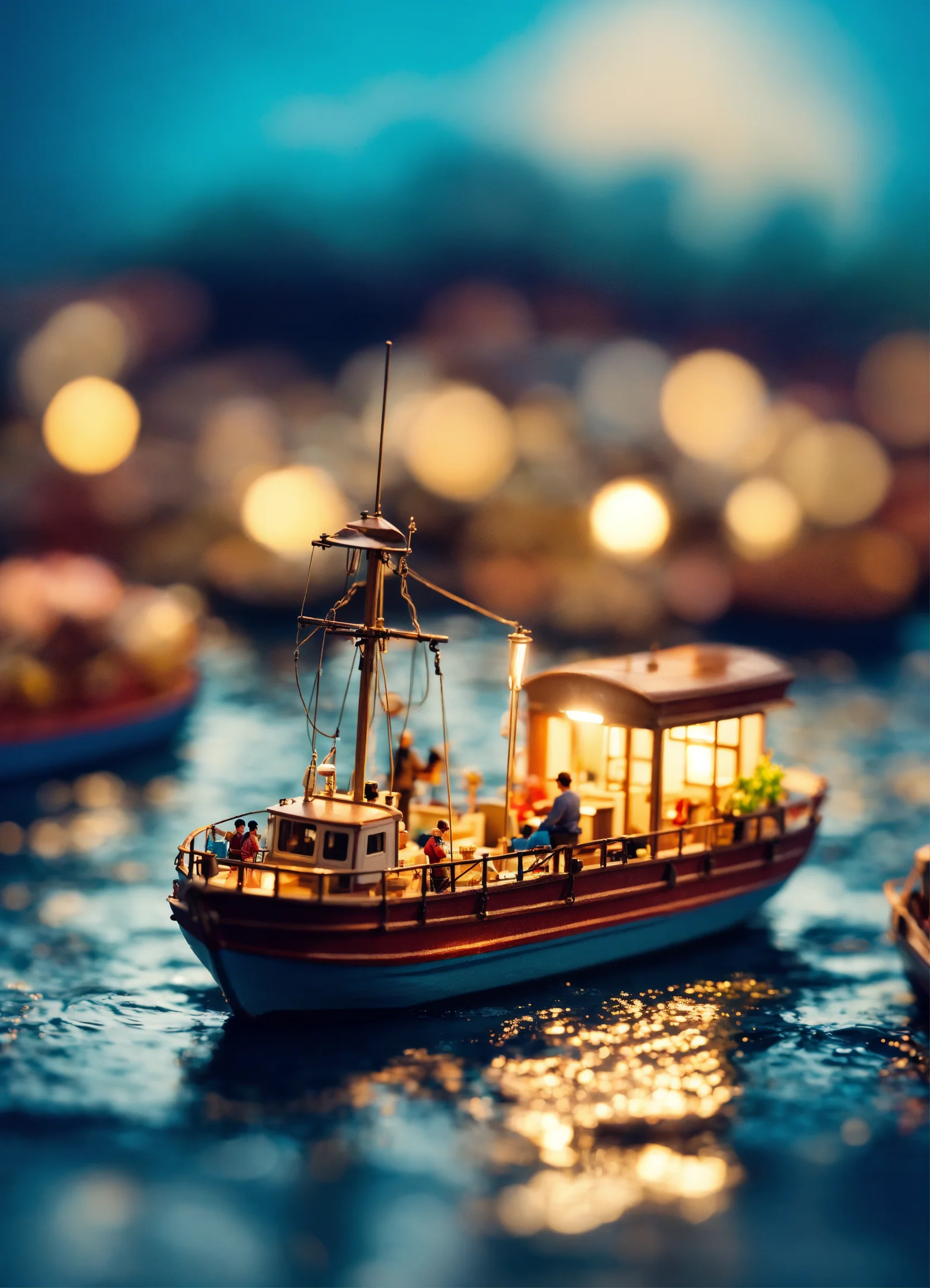 Lexica - Miniature sea and boat, tilt-shift photo of "people at work ...