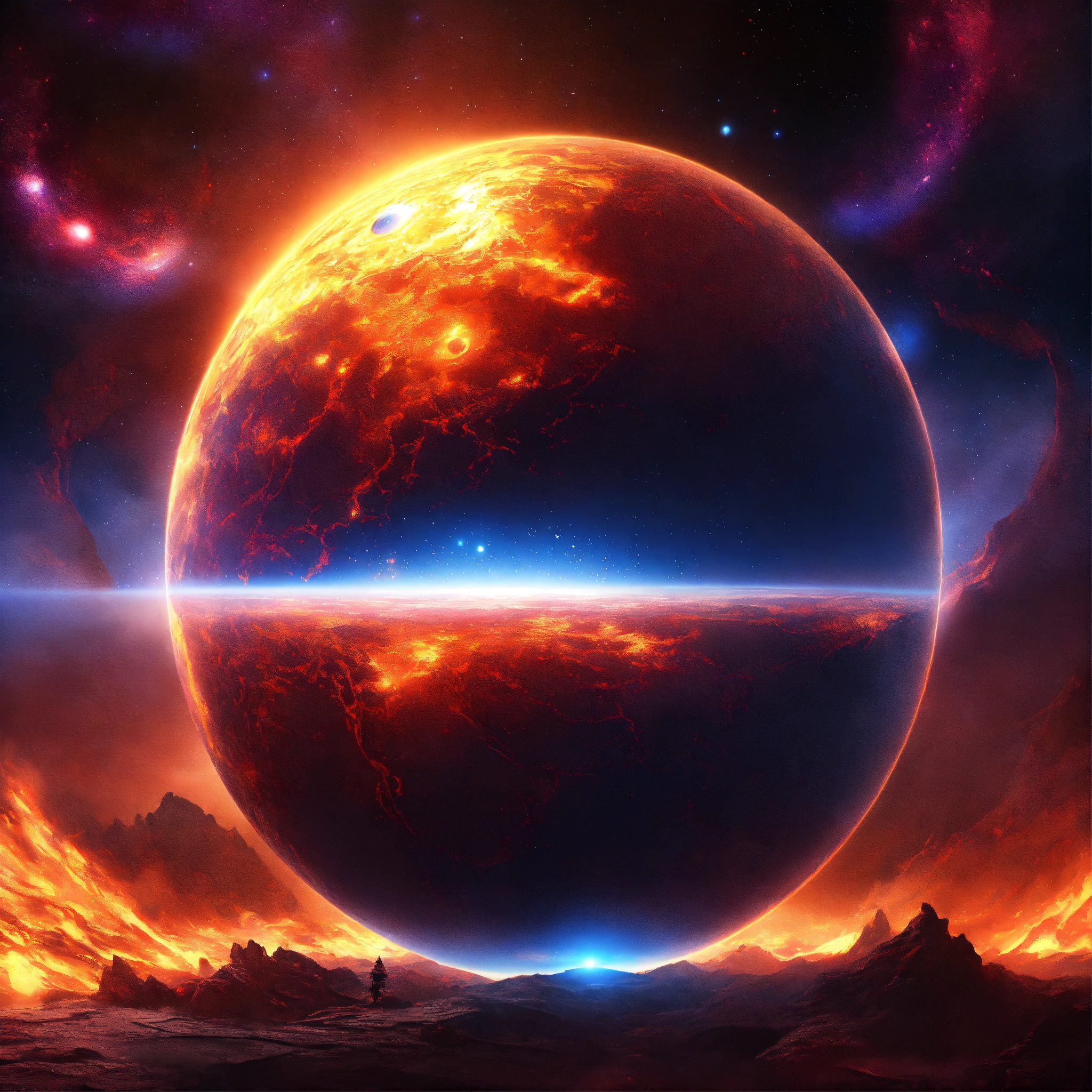 Lexica - A planet on fire swirling within its depths. The orb radiates ...