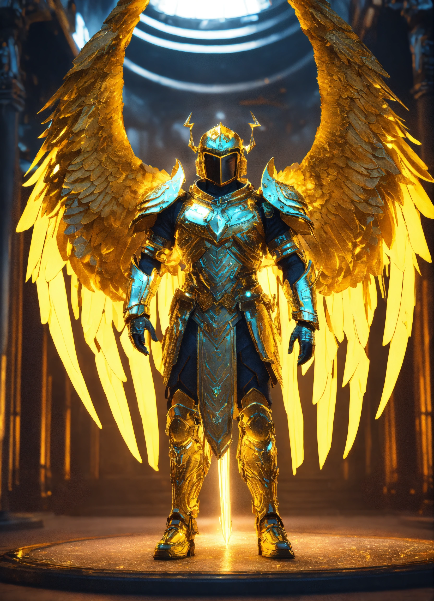 Lexica - Digital rendering of a holy warrior, wearing golden armor, has ...