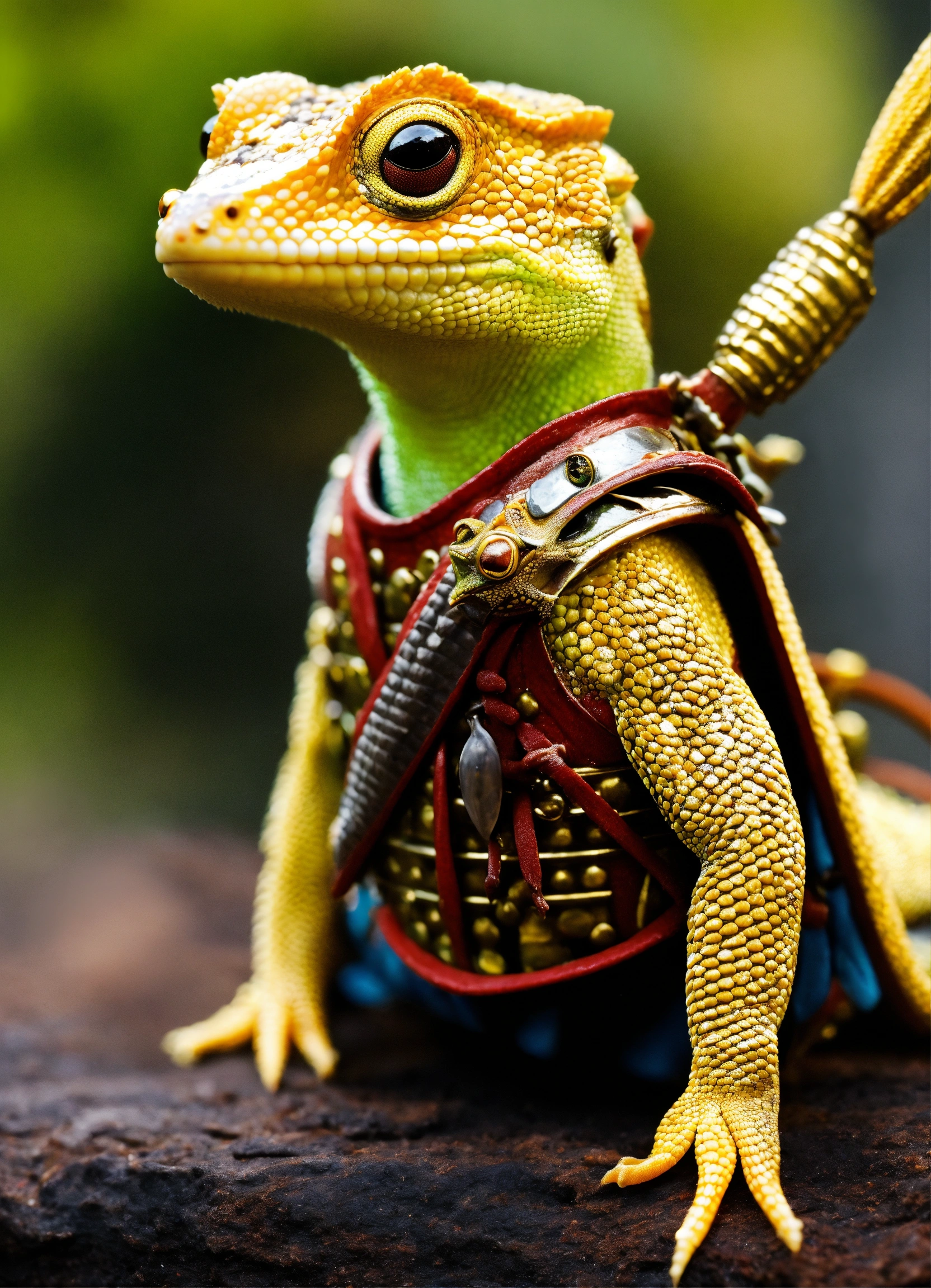 Lexica - Gecko wearing roman armor and weaponry