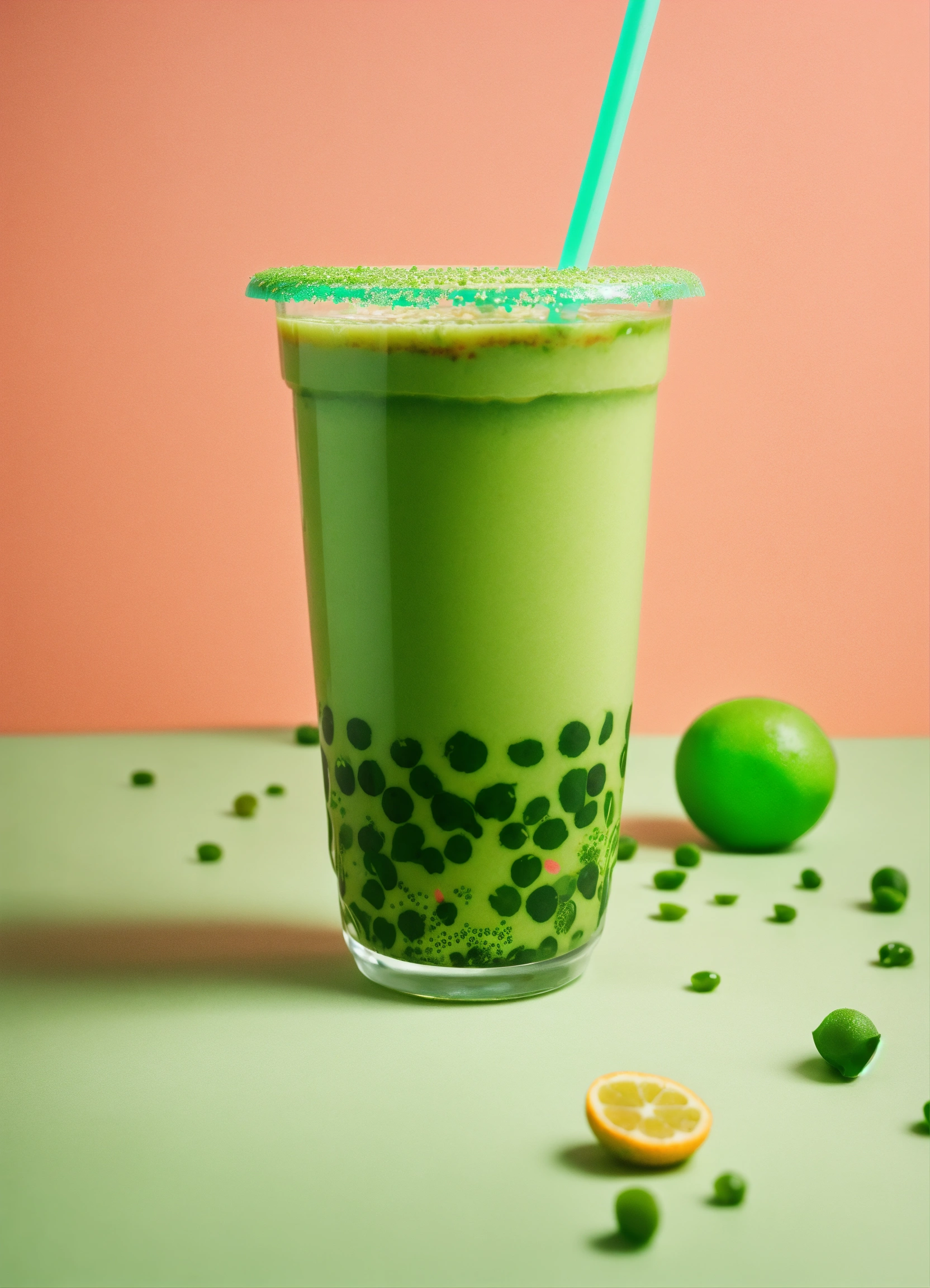 Lexica - Floating green boba tea. Stickers on cup. clear cup. studio ...