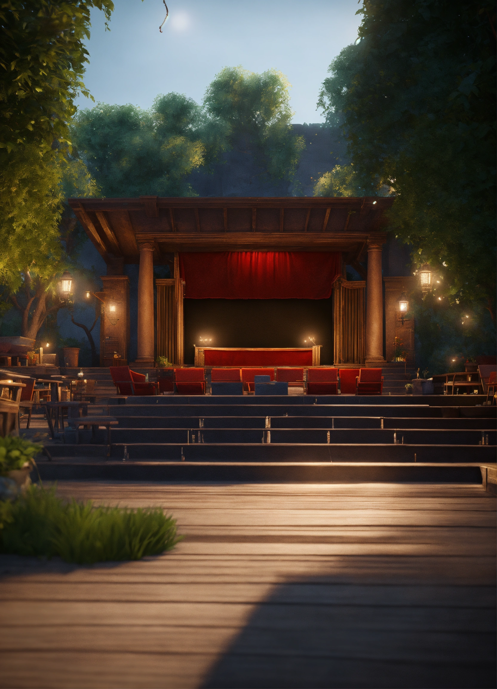 Lexica - Empty outdoor theater, Unreal engine, outdoor garden lighting ...