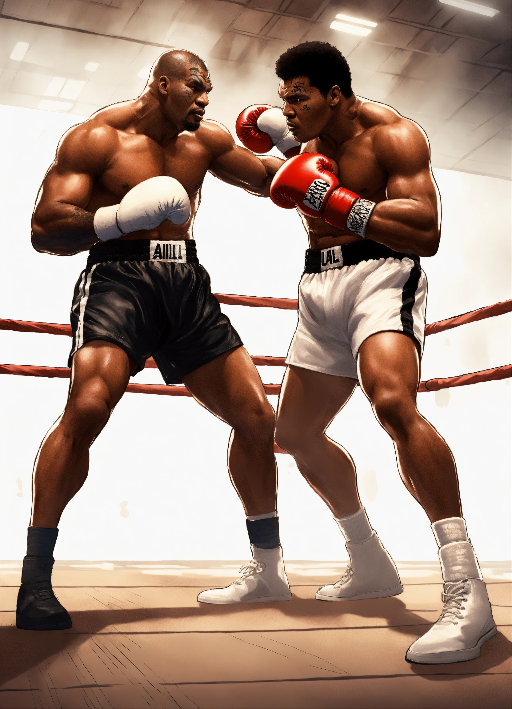 Lexica - Two boxers fighting. ultra define Mike Tyson with black shorts ...