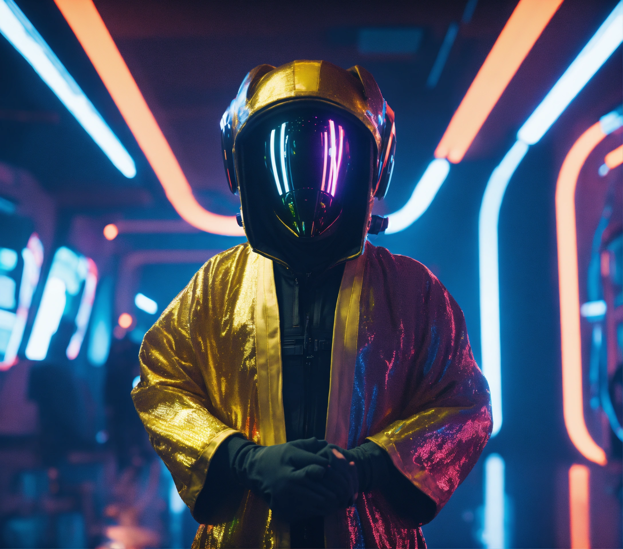 Lexica - Zoom out from a futuristic martial arts master hacker, wearing ...