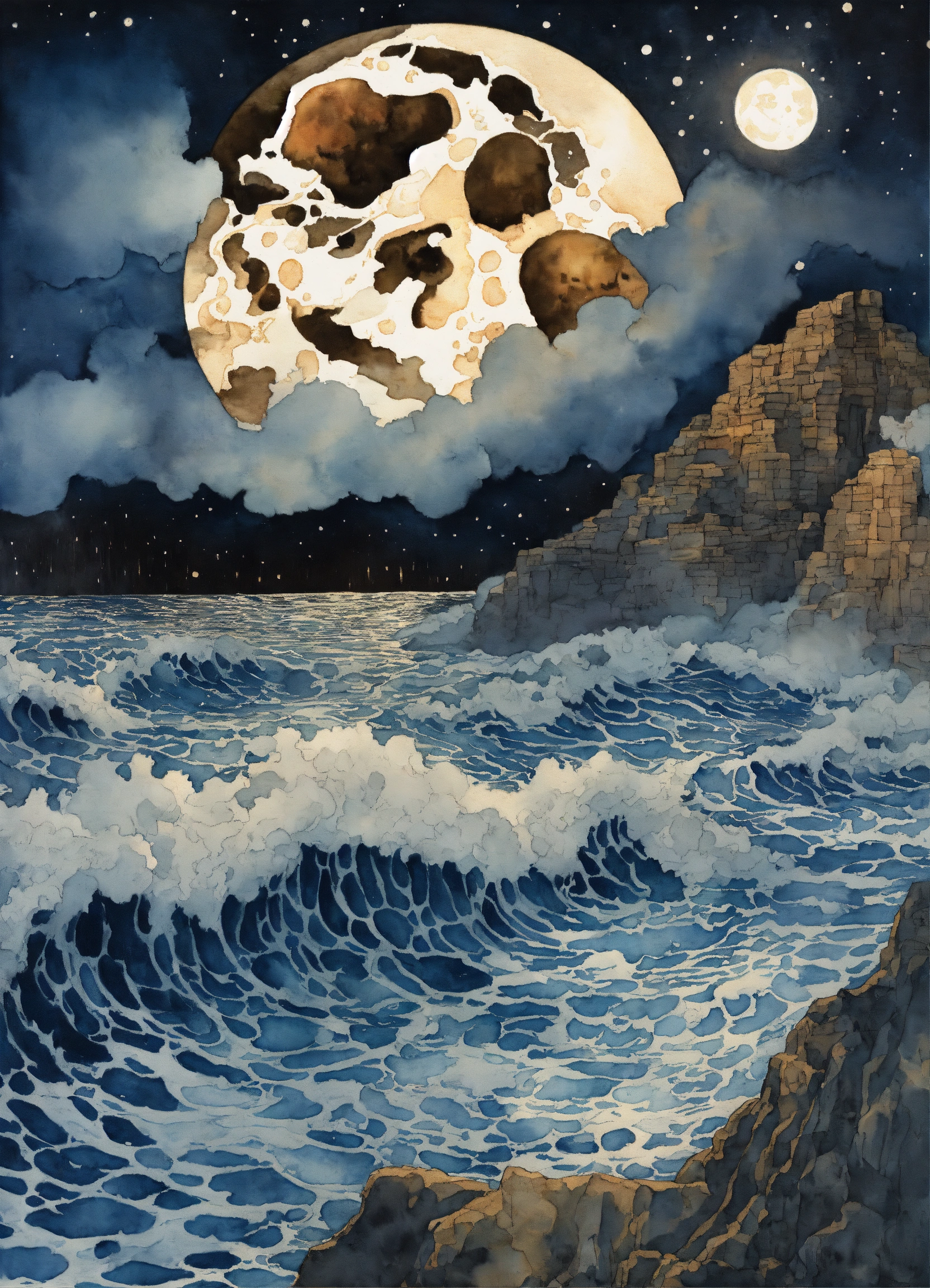 Lexica - Silhouettes of a skull in waves tessellation. a dark sea ...
