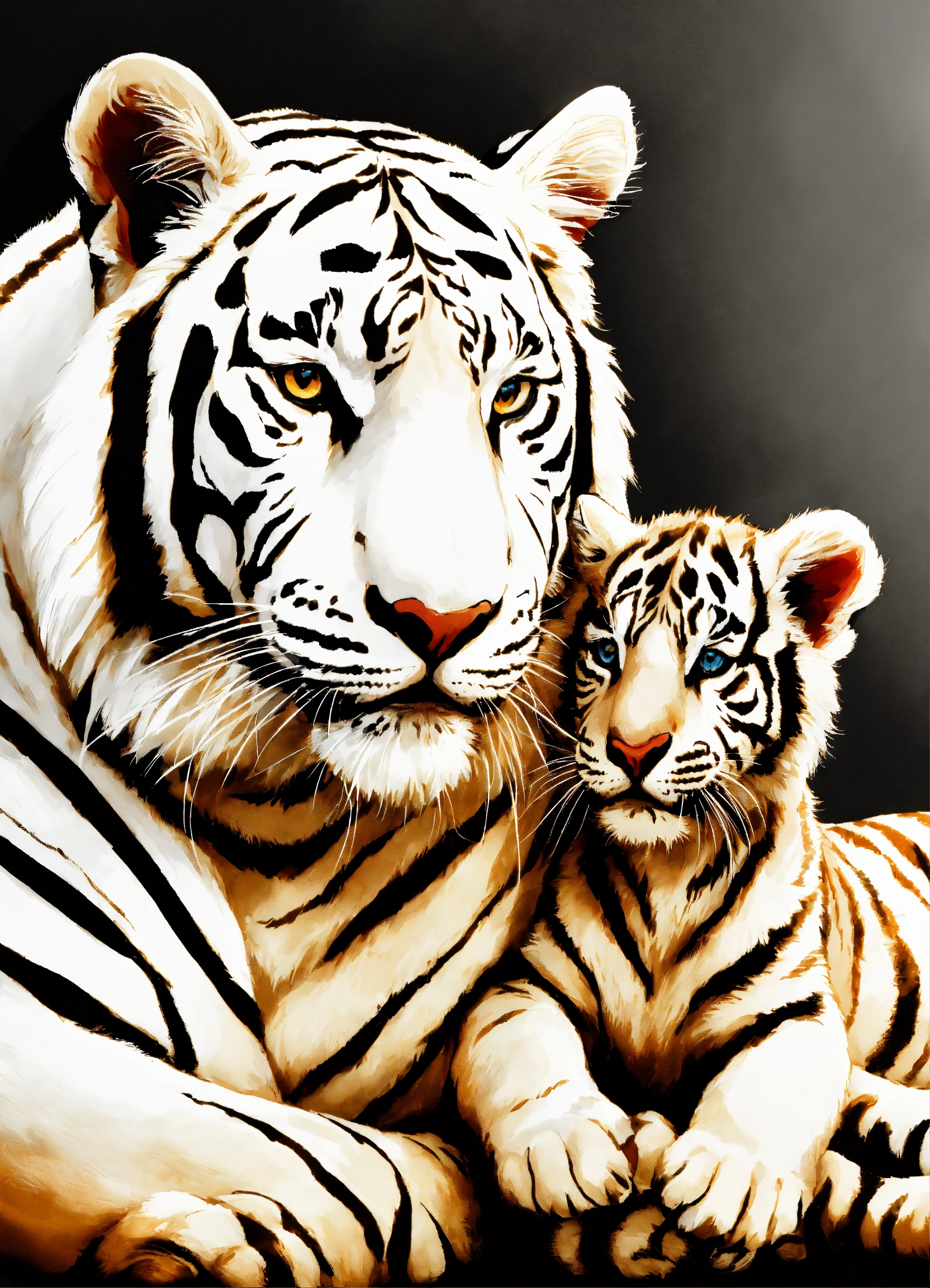 Lexica - A White Bengal Tiger with his young, the two very tender and ...