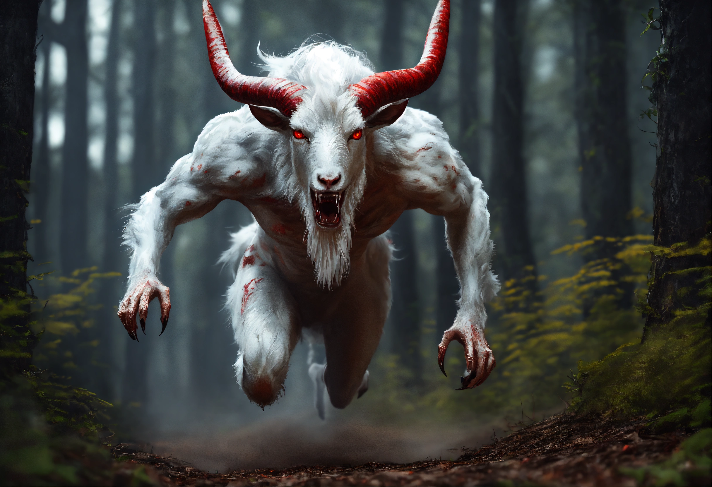 Lexica - Terrifying White GOATMAN Running In Ultra Realistic Style IN ...