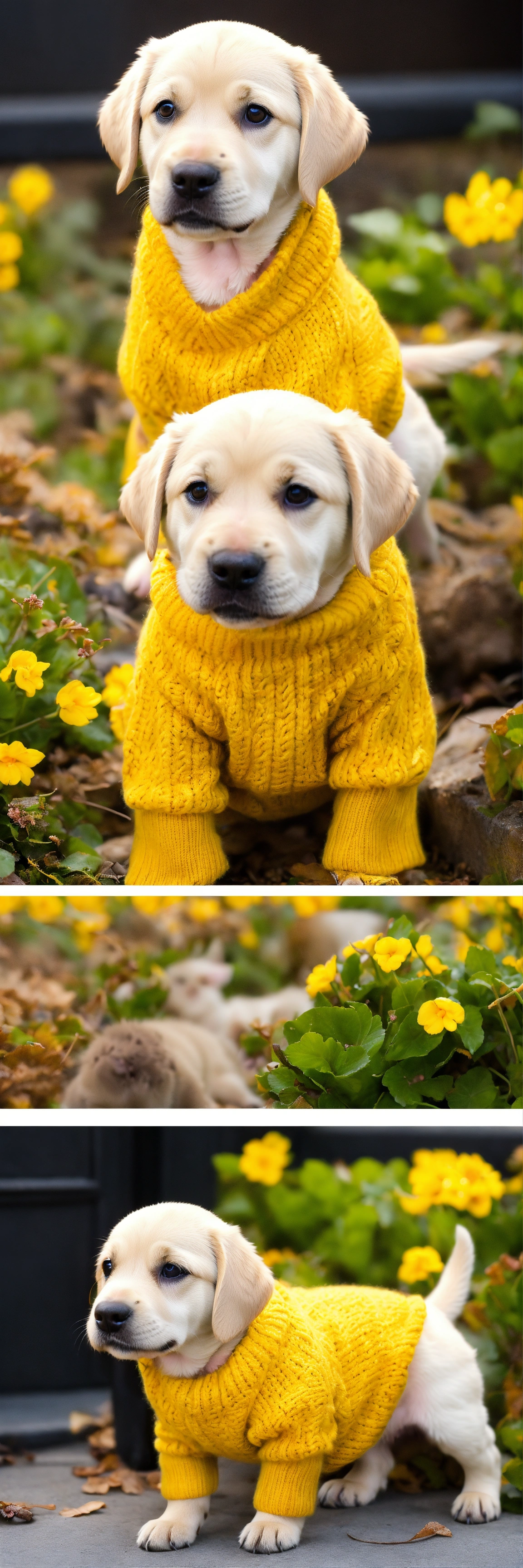 Lexica - 2 cheerful miniature labrador puppies wearing mellow yellow ...