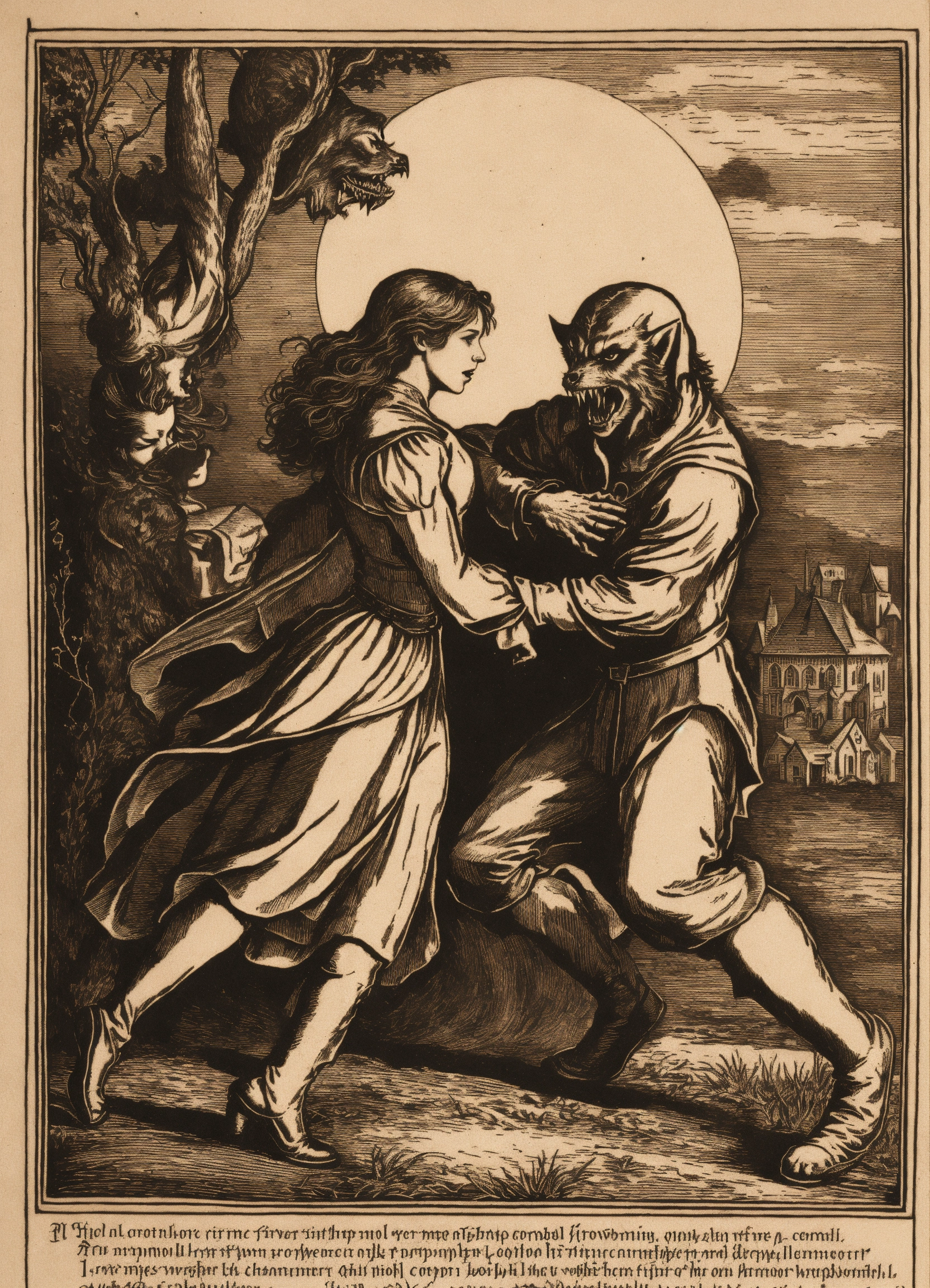 Lexica - Copper engraving, medival book illustration, female vampire ...