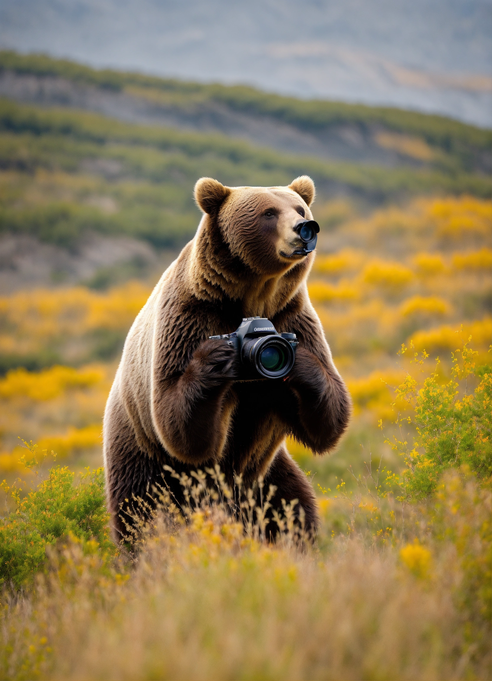 Lexica - A bear that is a wildlife photographer's using a camera with a ...