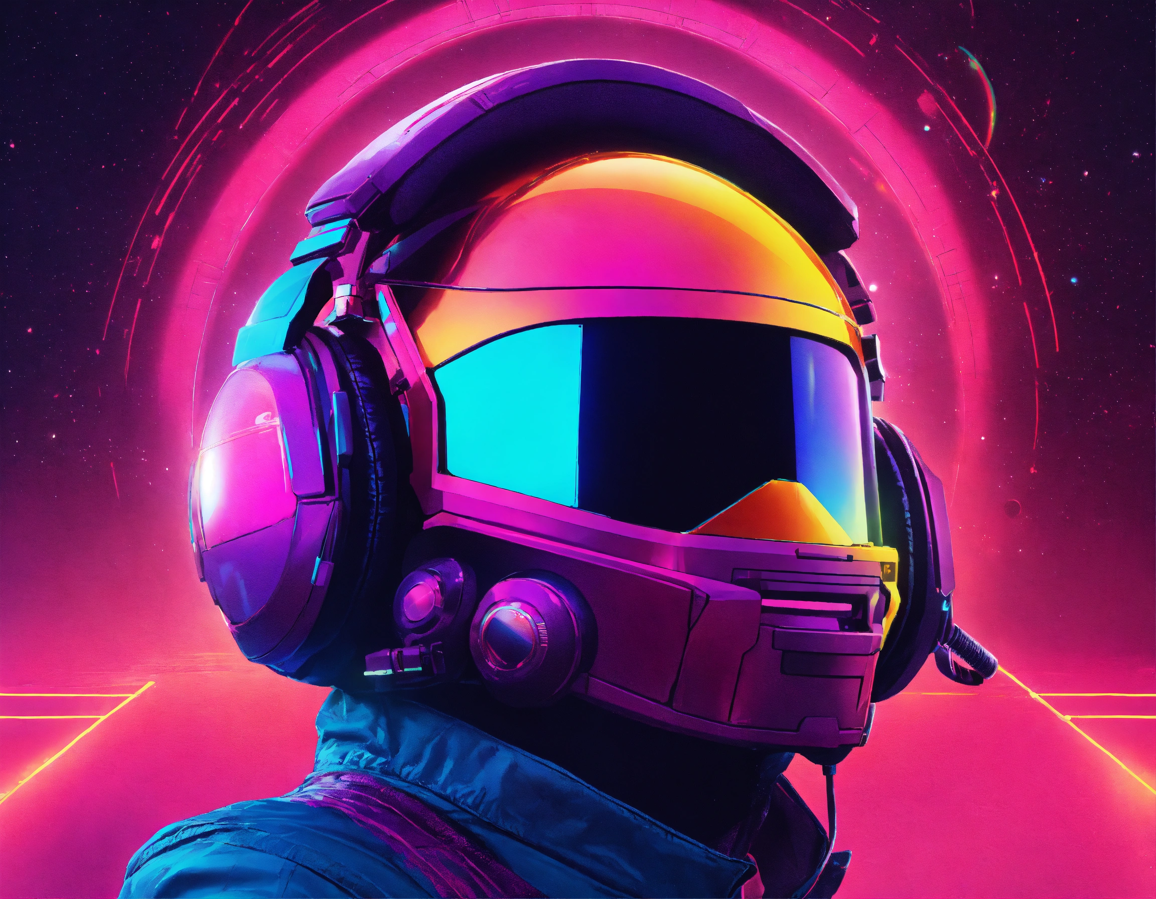Lexica - Logo for synthwave music producer, space helmet, headphones ...
