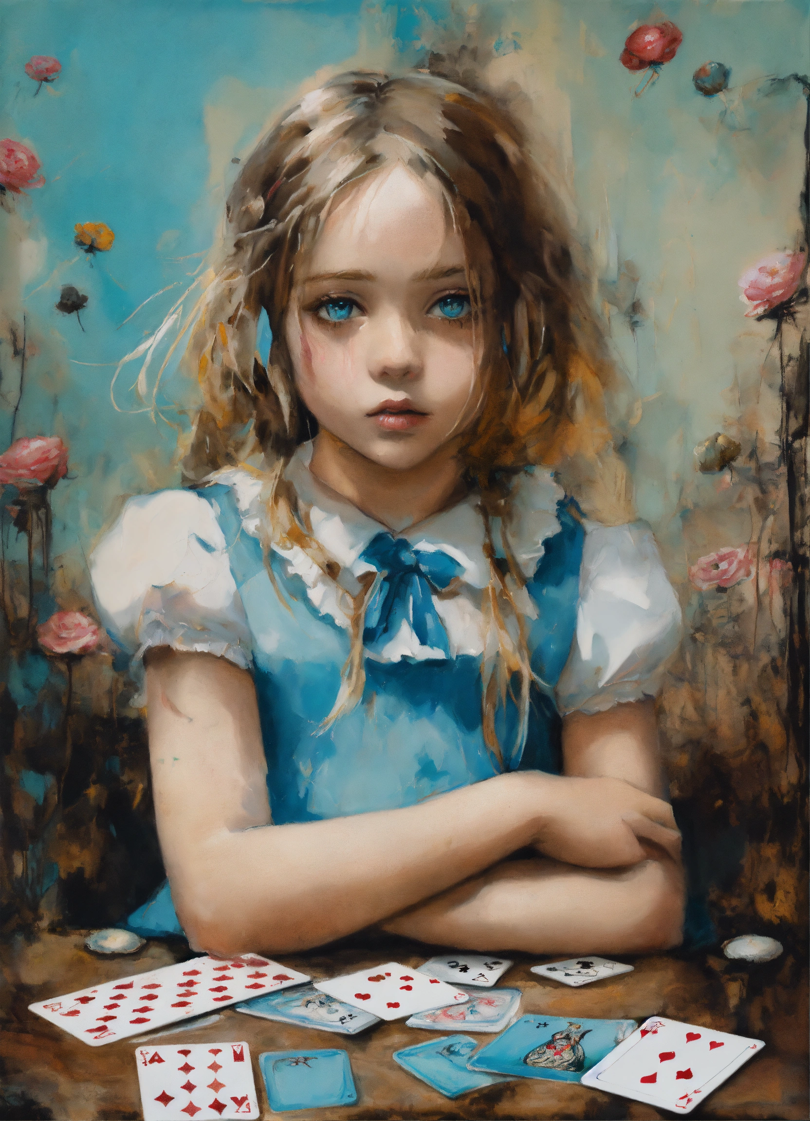 Lexica - Mixed media oil painting of a beautiful adorable Alice in ...