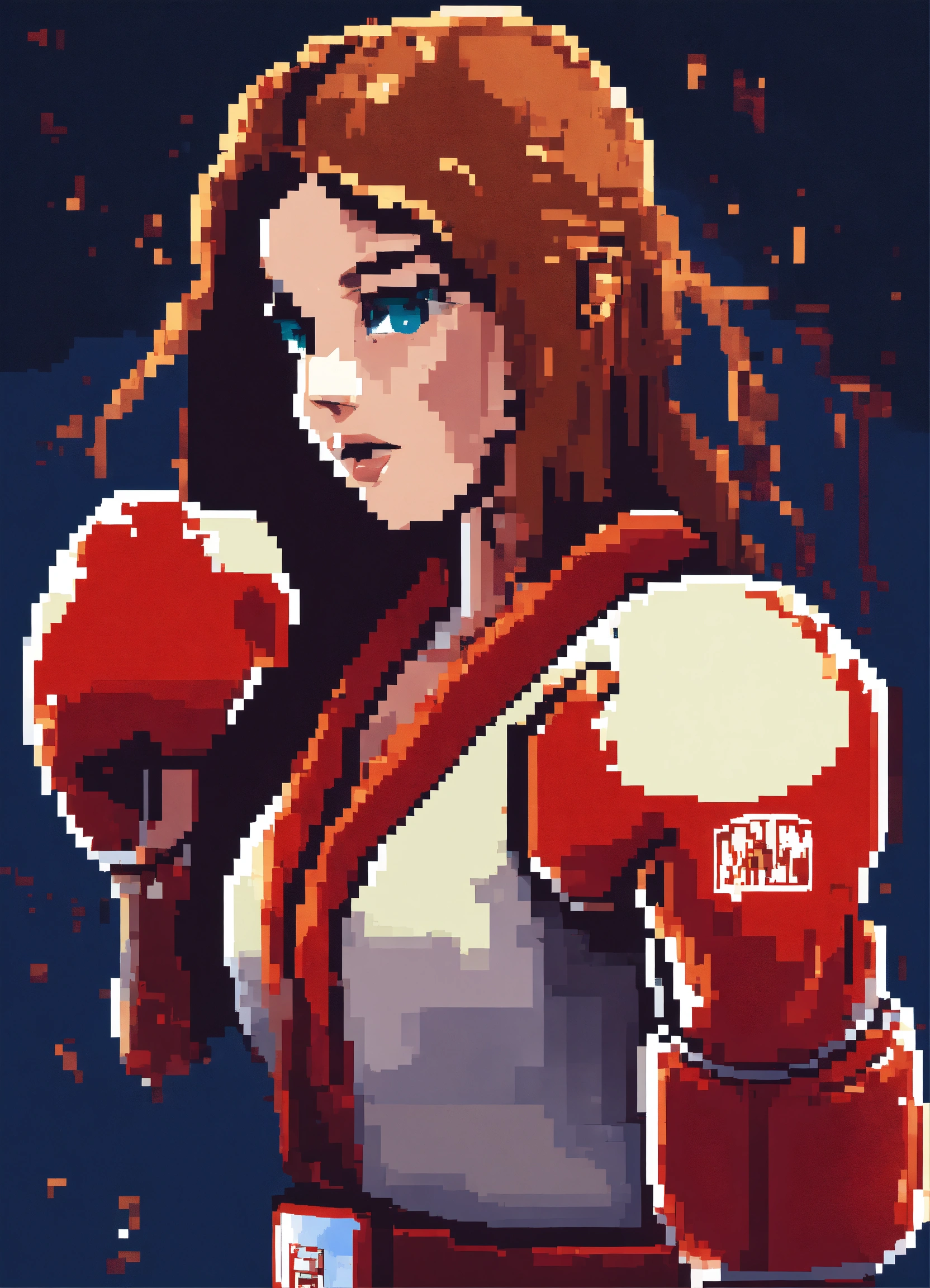 Lexica - White female, brown overgrown long hair, boxing outfit, boxing ...