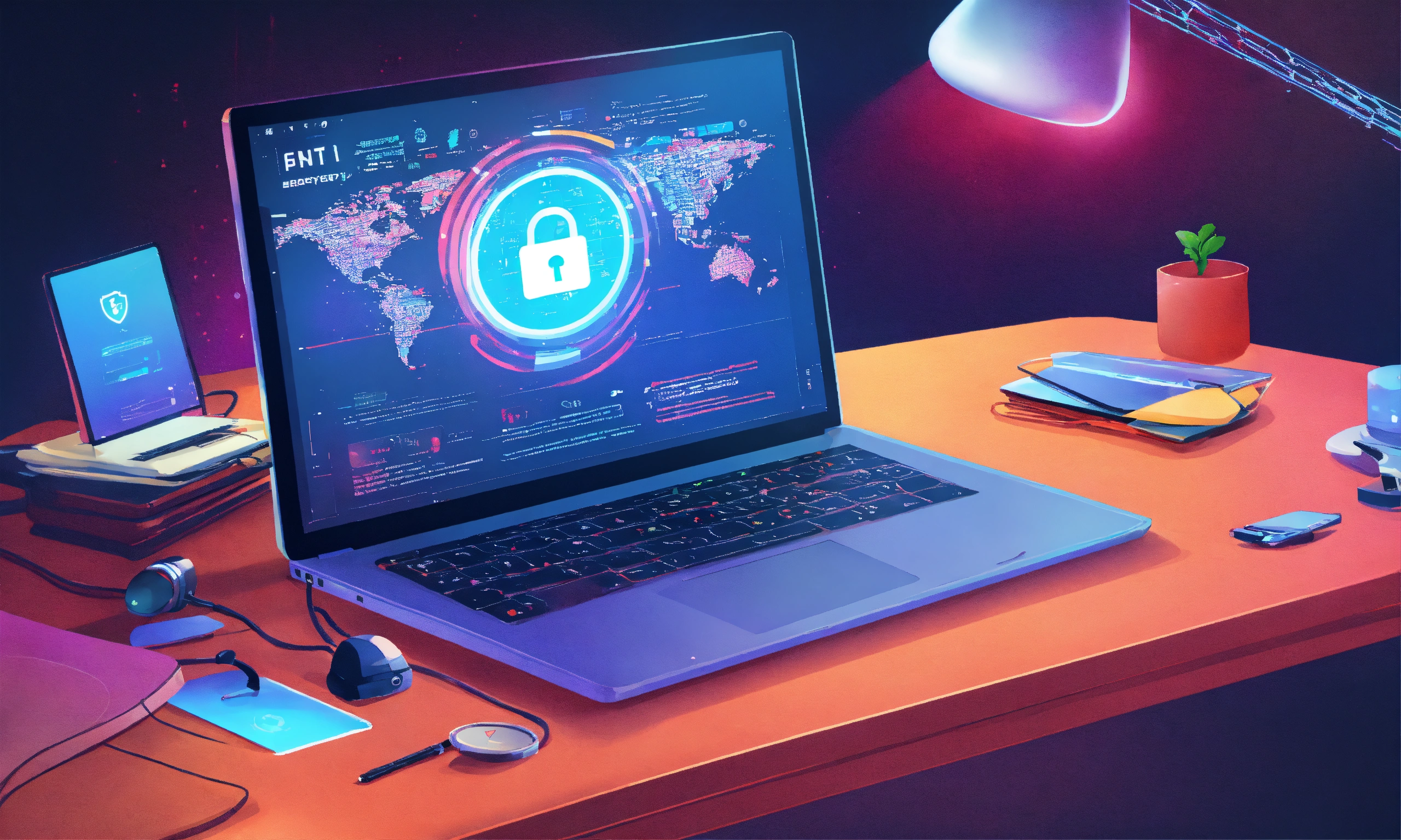 Lexica - Cyber security laptop on desk illustration