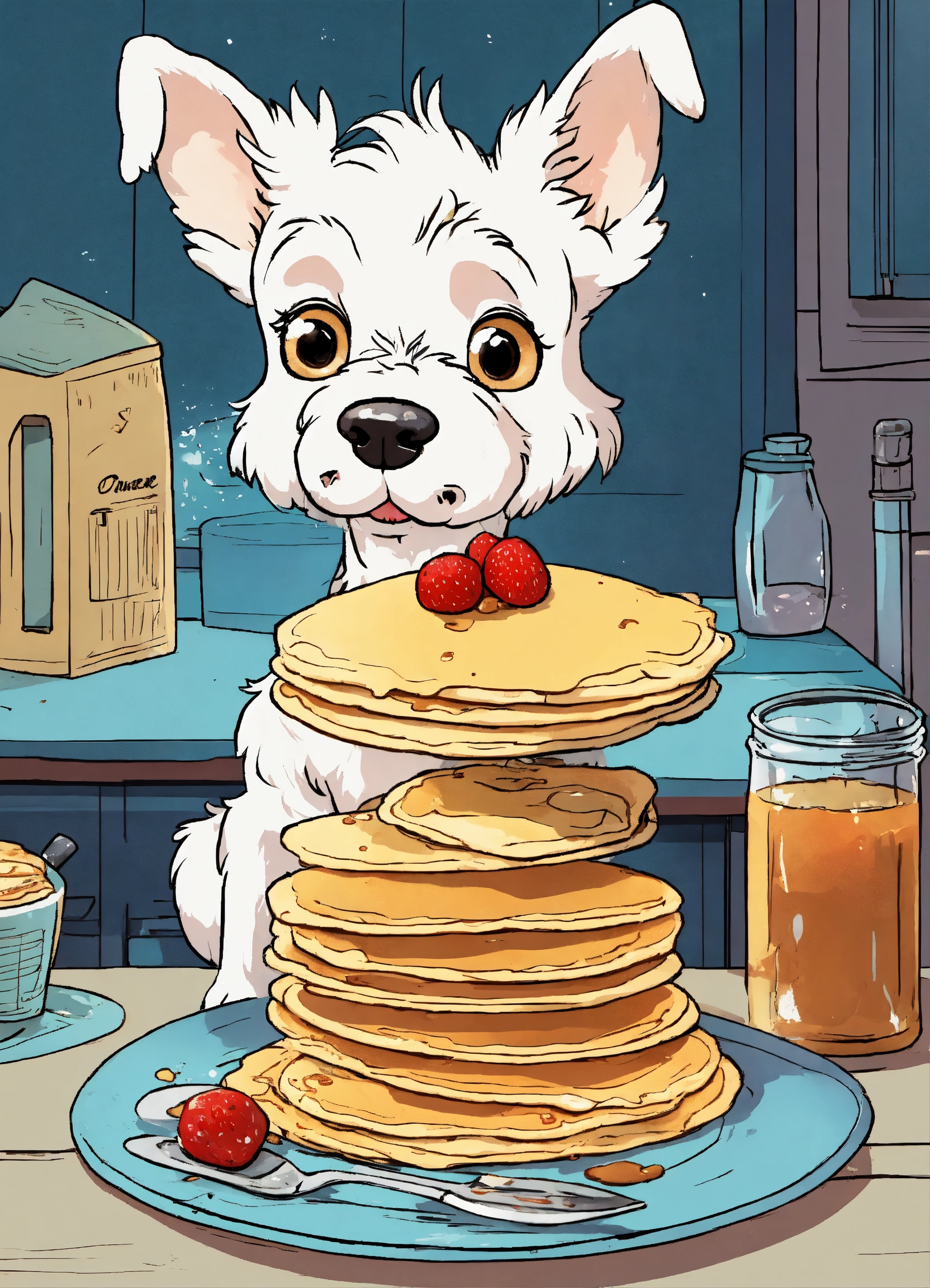 Lexica - A cute ADORABLE WHITE LITTLE DOG WITH BIG EYES, eating messy ...
