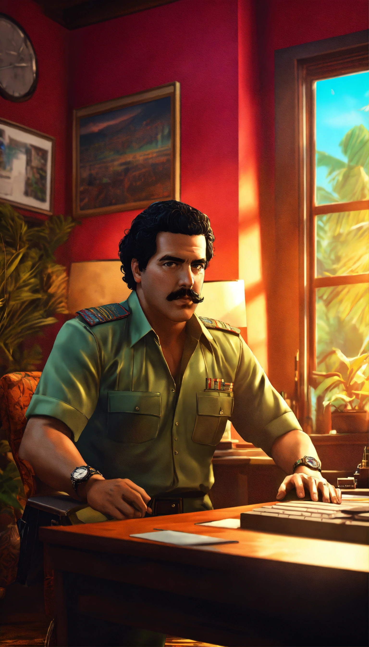 Lexica - Character in the style of pablo escobar, front view, brightly ...