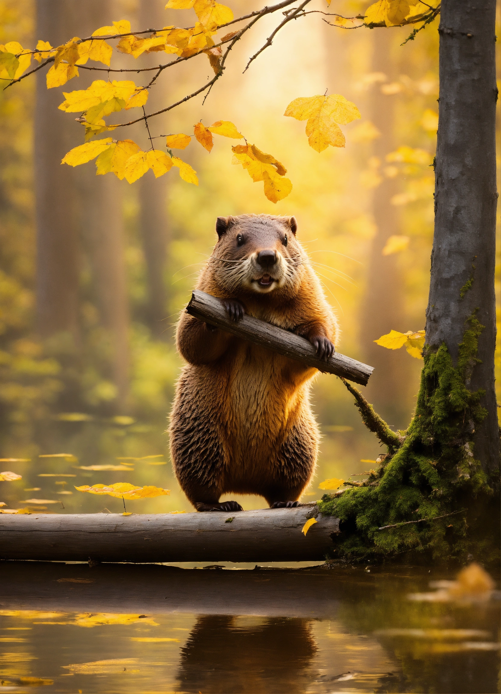 Lexica - A beaver carrying a long log