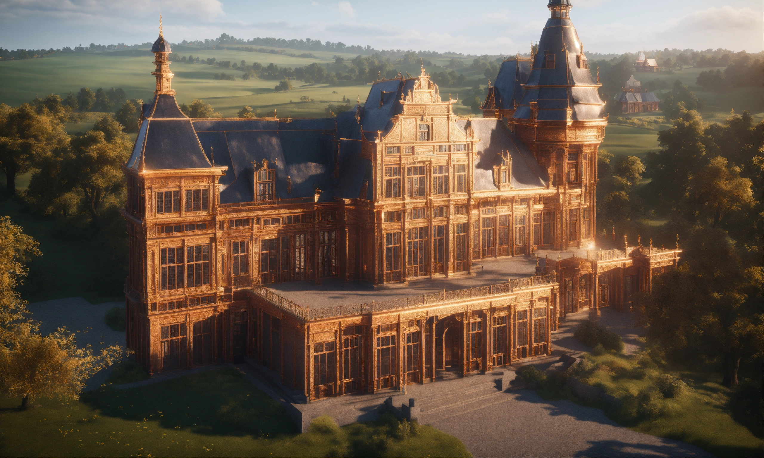 Lexica - Full image of a massive copper palace on a hill overlooking ...