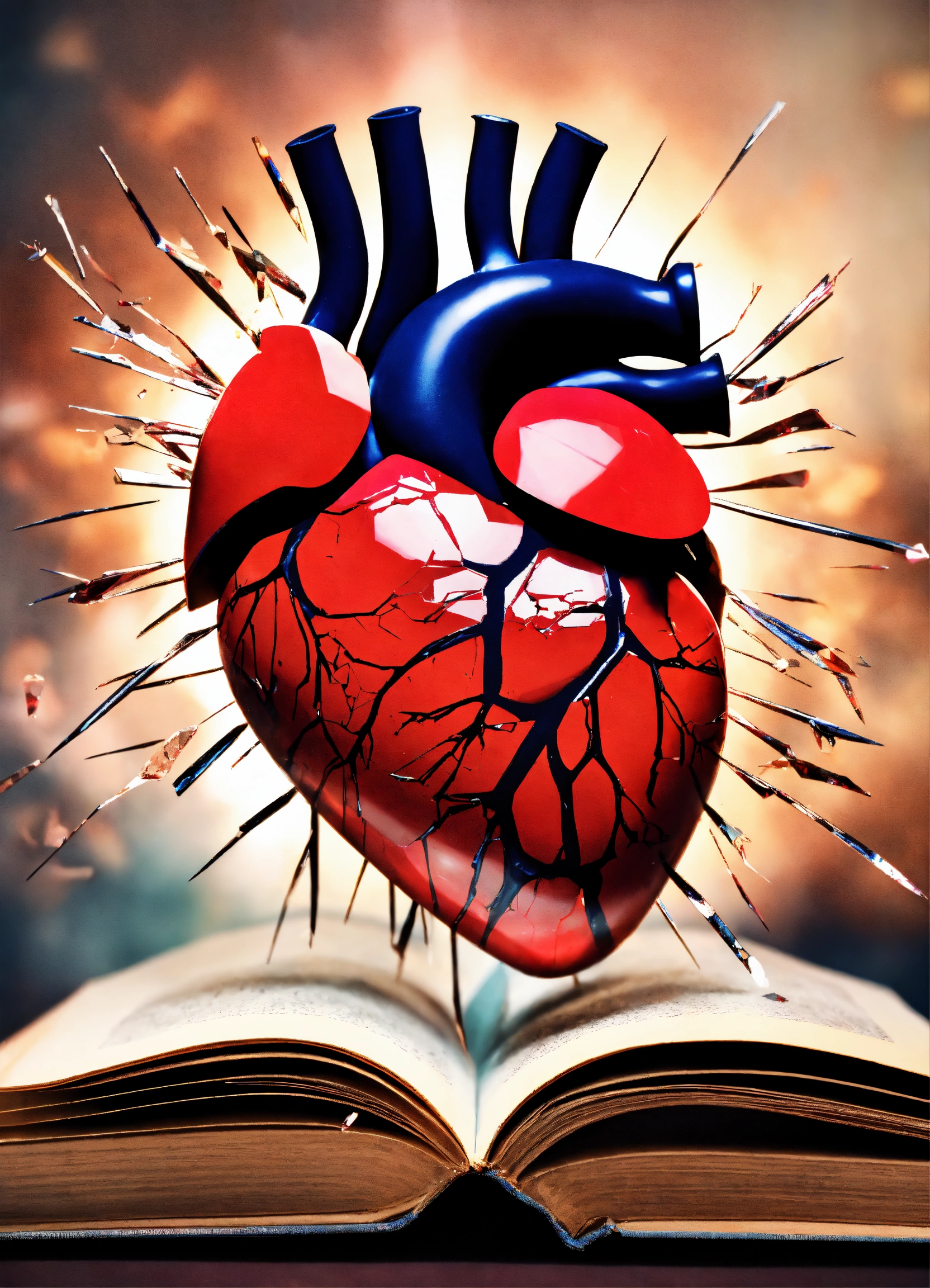 Lexica - Anatomy of a human heart bursting into tiny glass shards ...