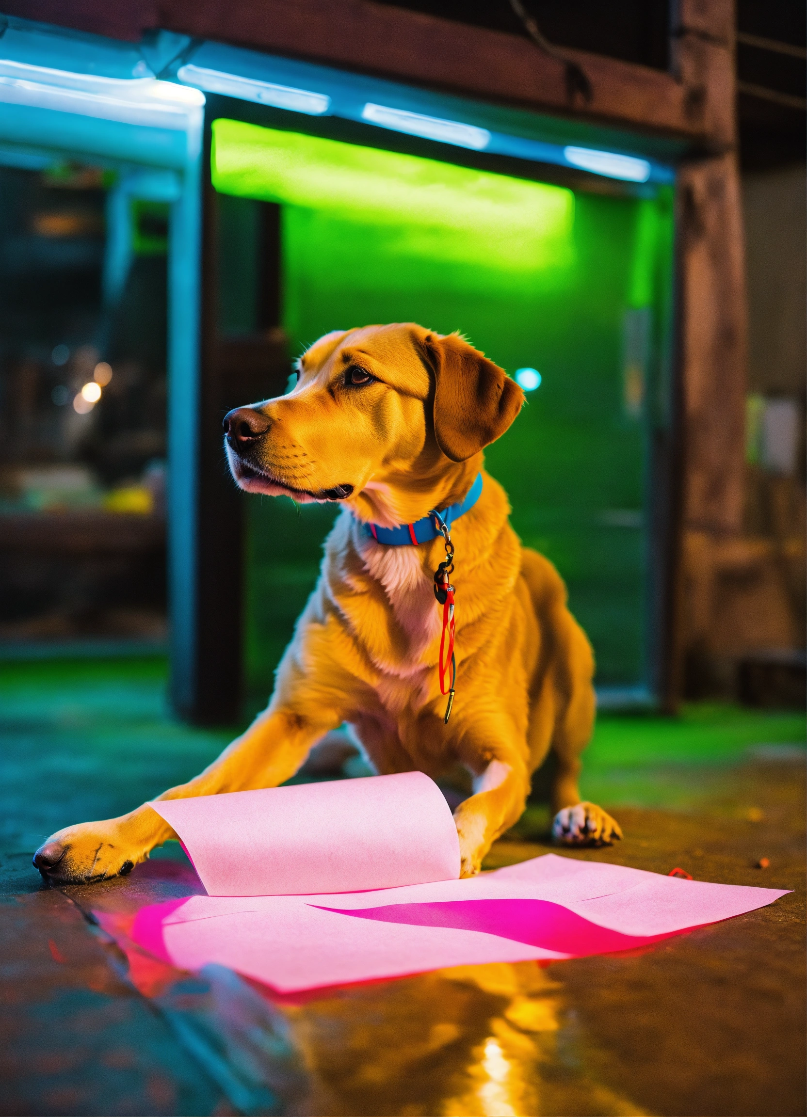 Lexica - Neon dog eating paper