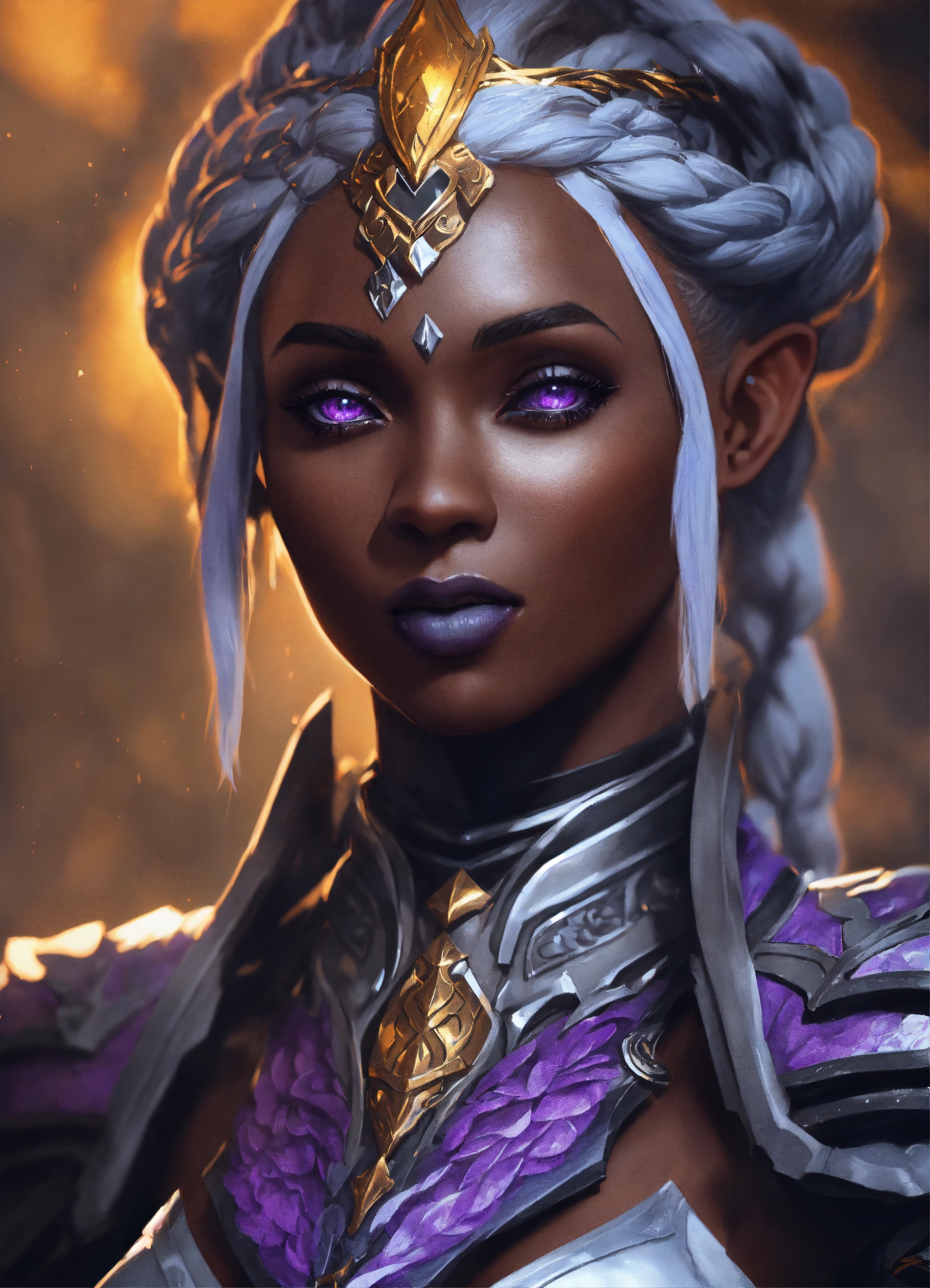 Lexica - A beautiful drow woman in sun themed armor. she has braids and ...