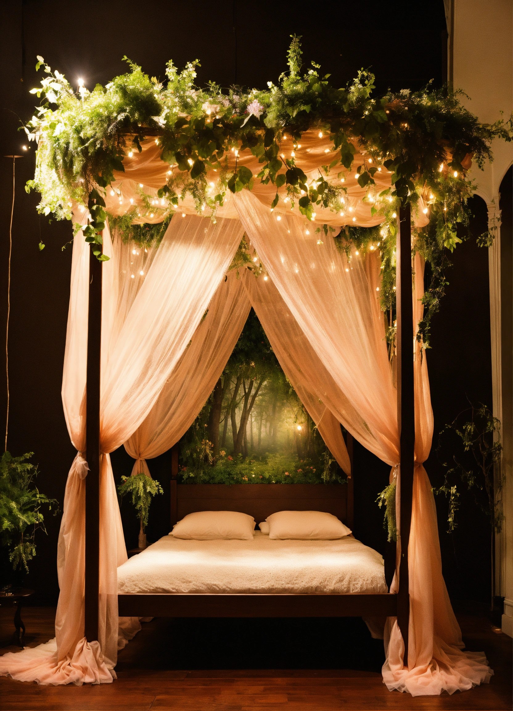 Lexica - Create an over-the-top elegant enchanted forest canopy bed ...