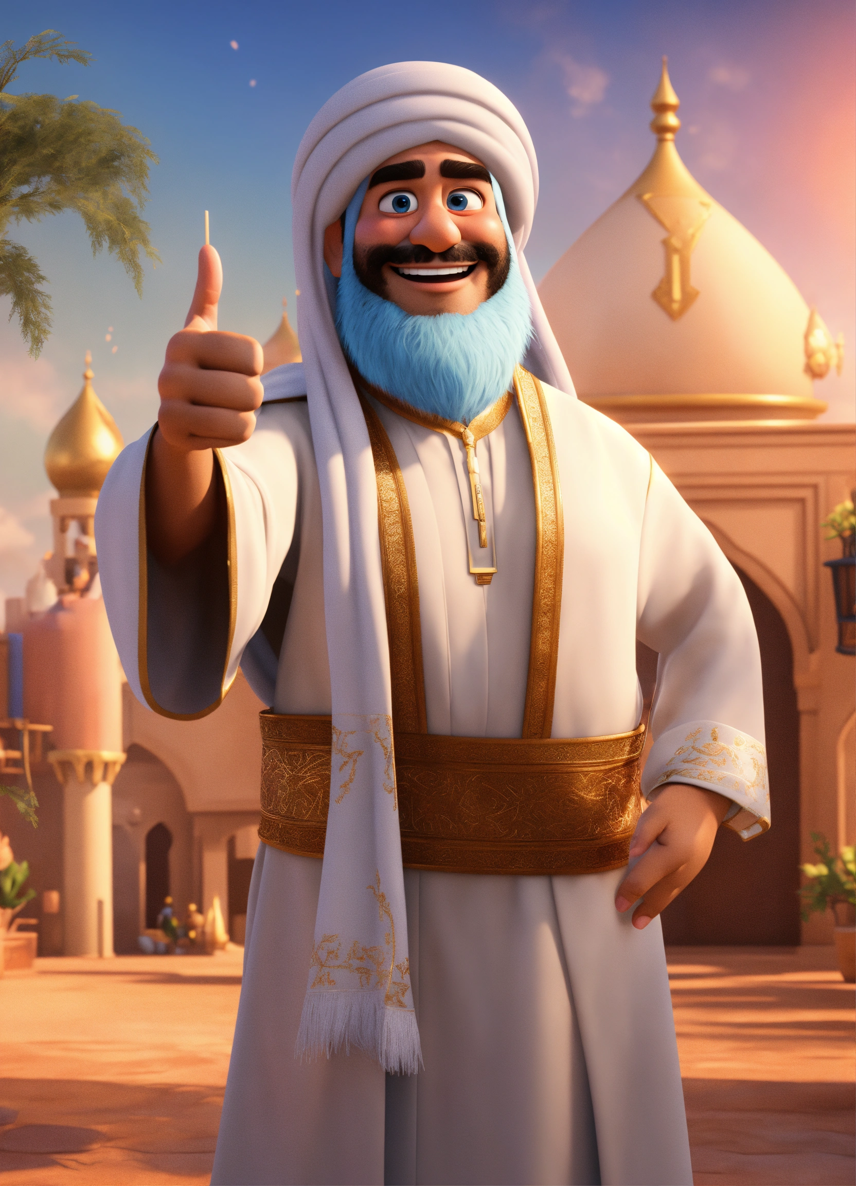 Lexica - Create a 3D rendering of Arab sheikh showing thumbs up Disney ...