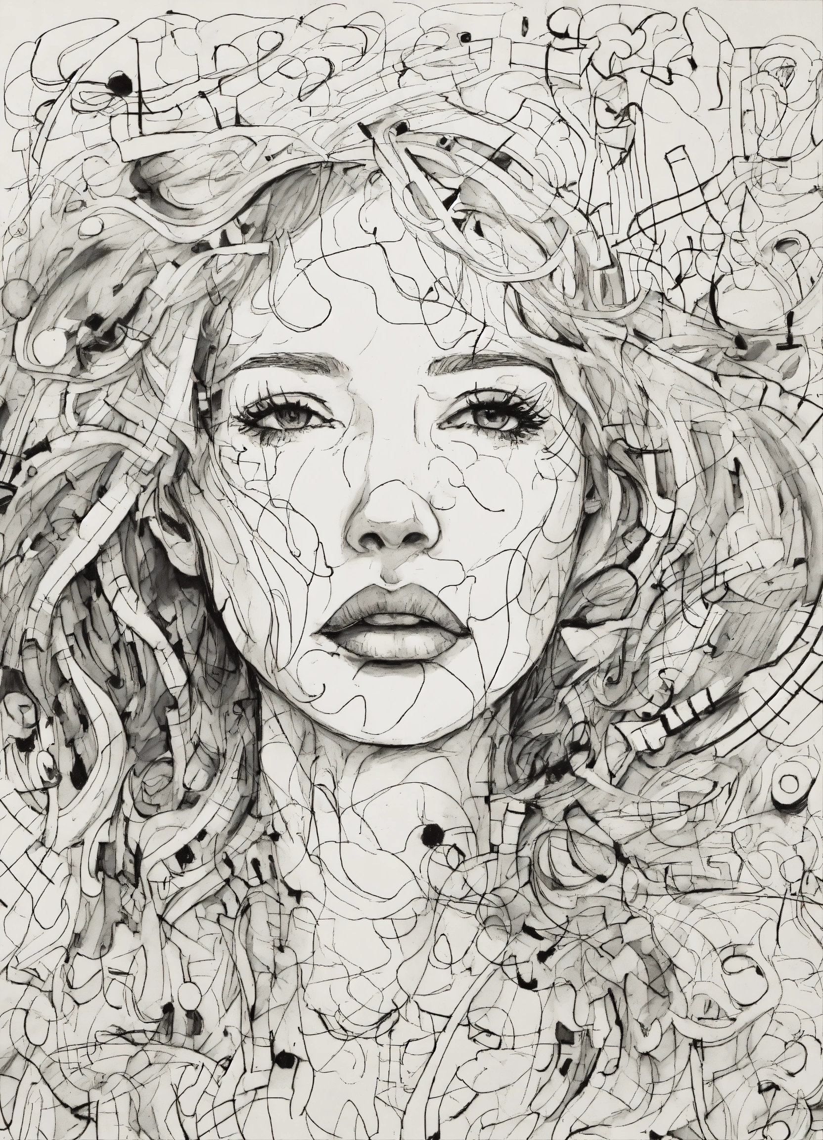 Lexica - Sketch of a the manifestation of anxiety. a woman surrounded ...