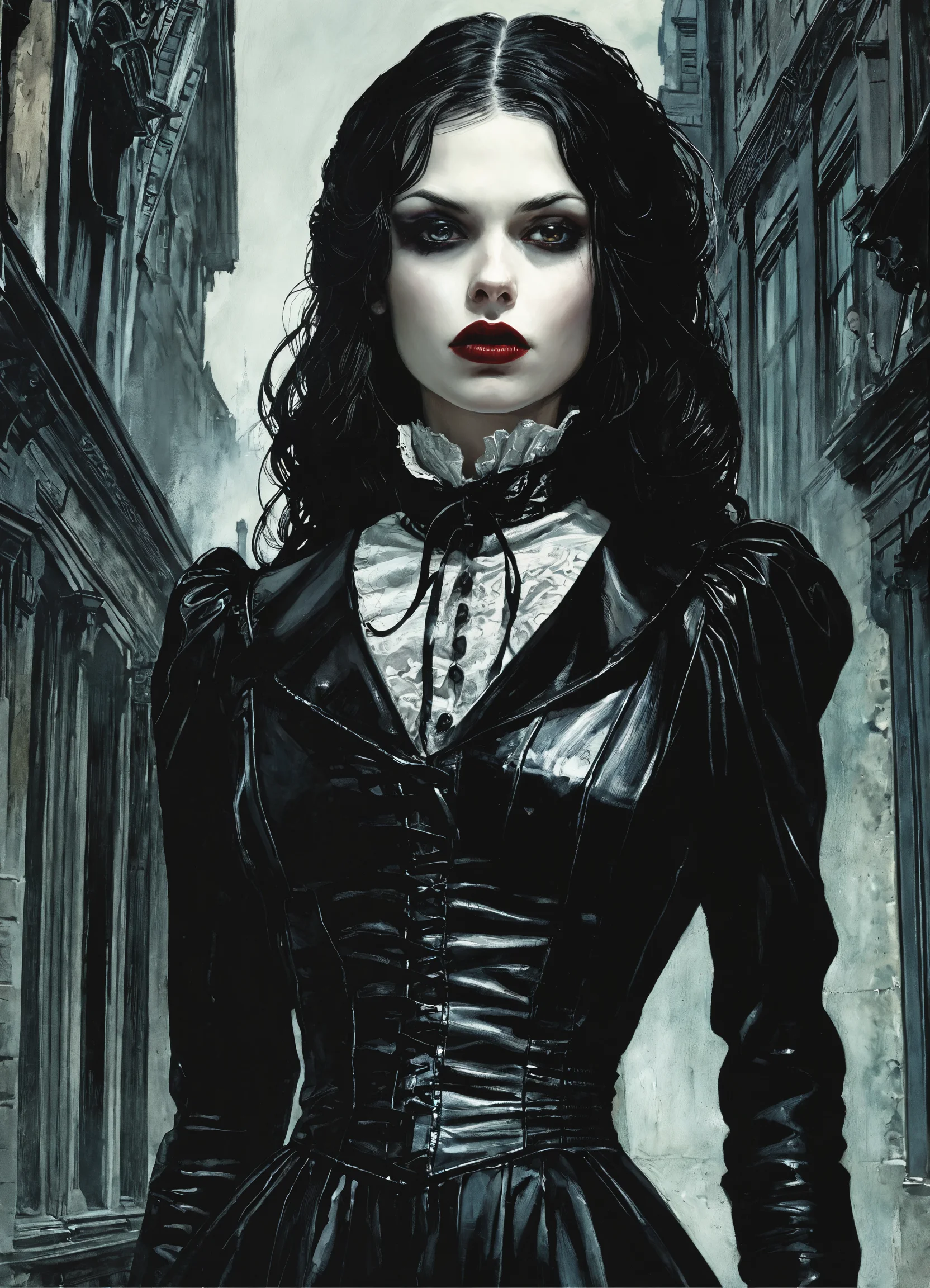 Lexica - Graphic novel art, stunning female vampire model, strict black ...