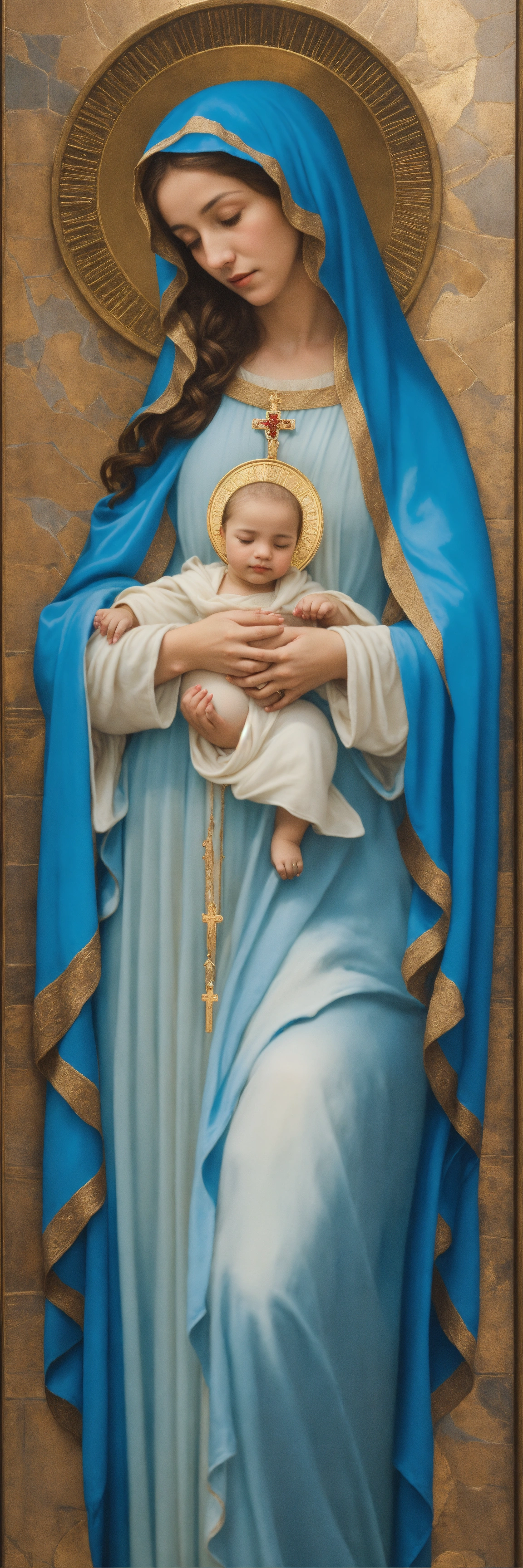 Lexica - A serene portrait of Mother Mary, cloaked in a heavenly blue ...