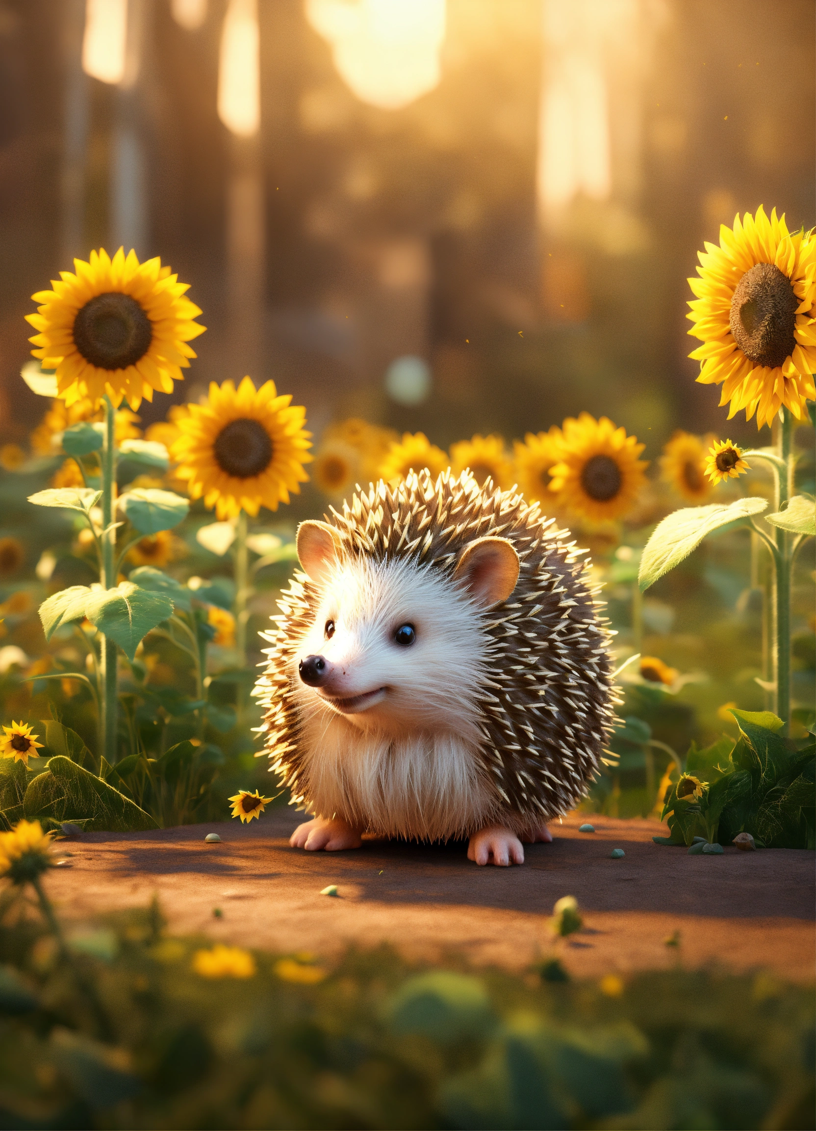 Lexica - A super cute sunflower hedgehog, unreal engine, 3d render, pixar